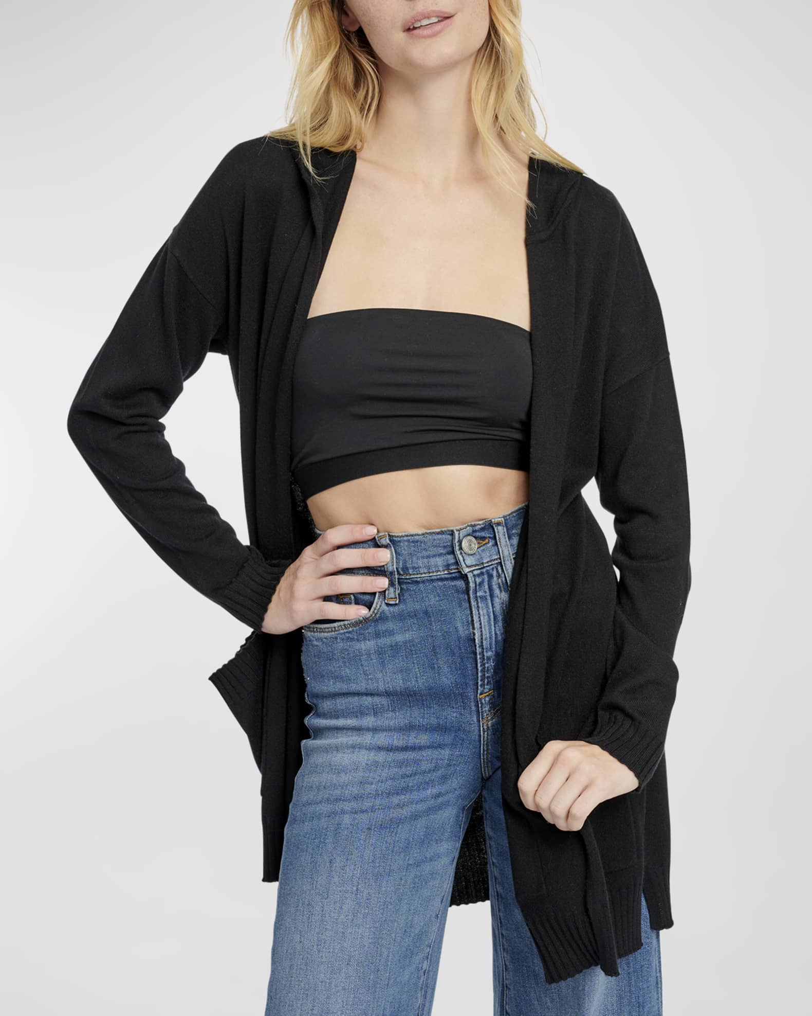 Splendid Hooded Open-Front Knit Cardigan | Neiman Marcus