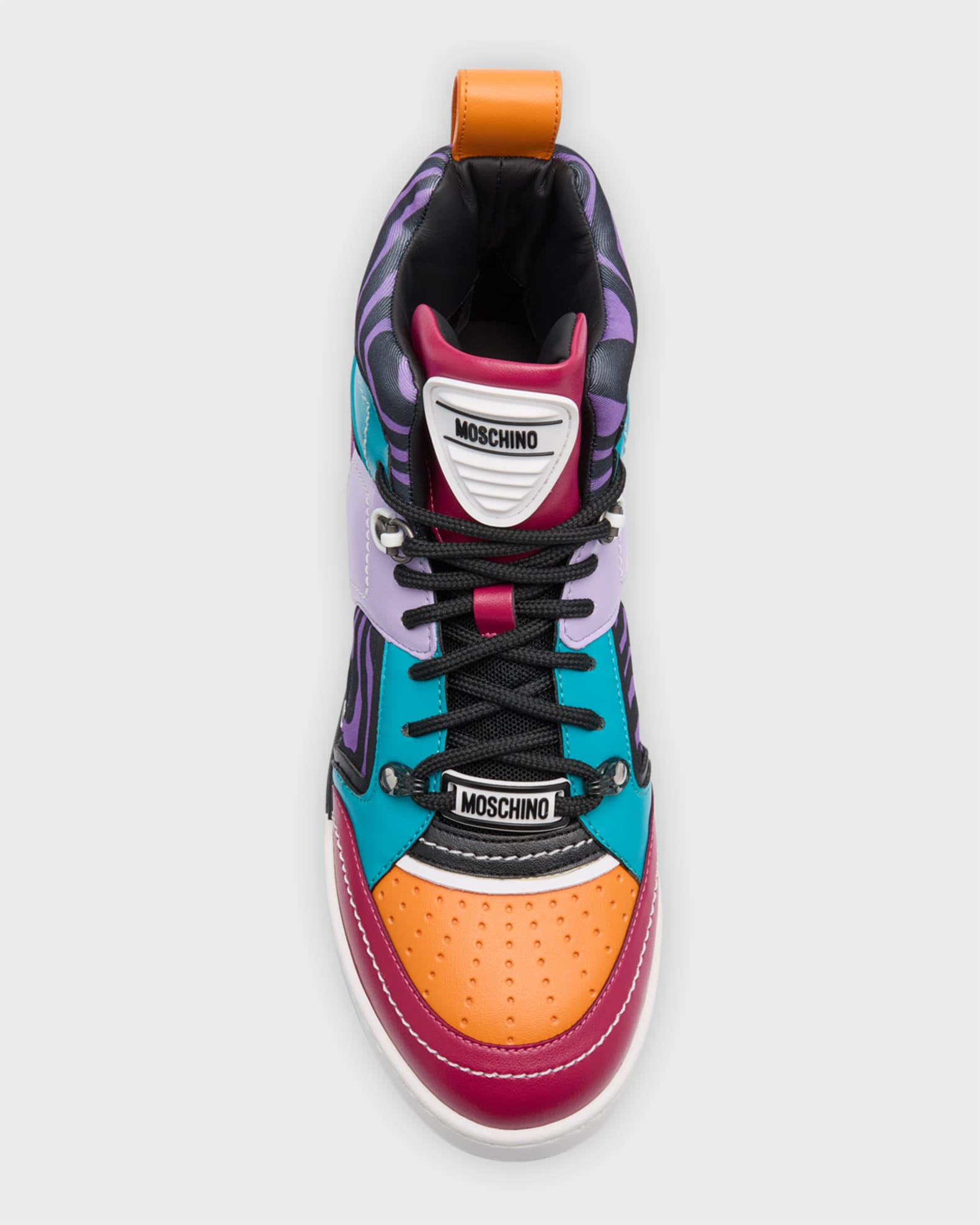 Moschino Men's Fabric and Leather Color Block High-Top Sneakers ...