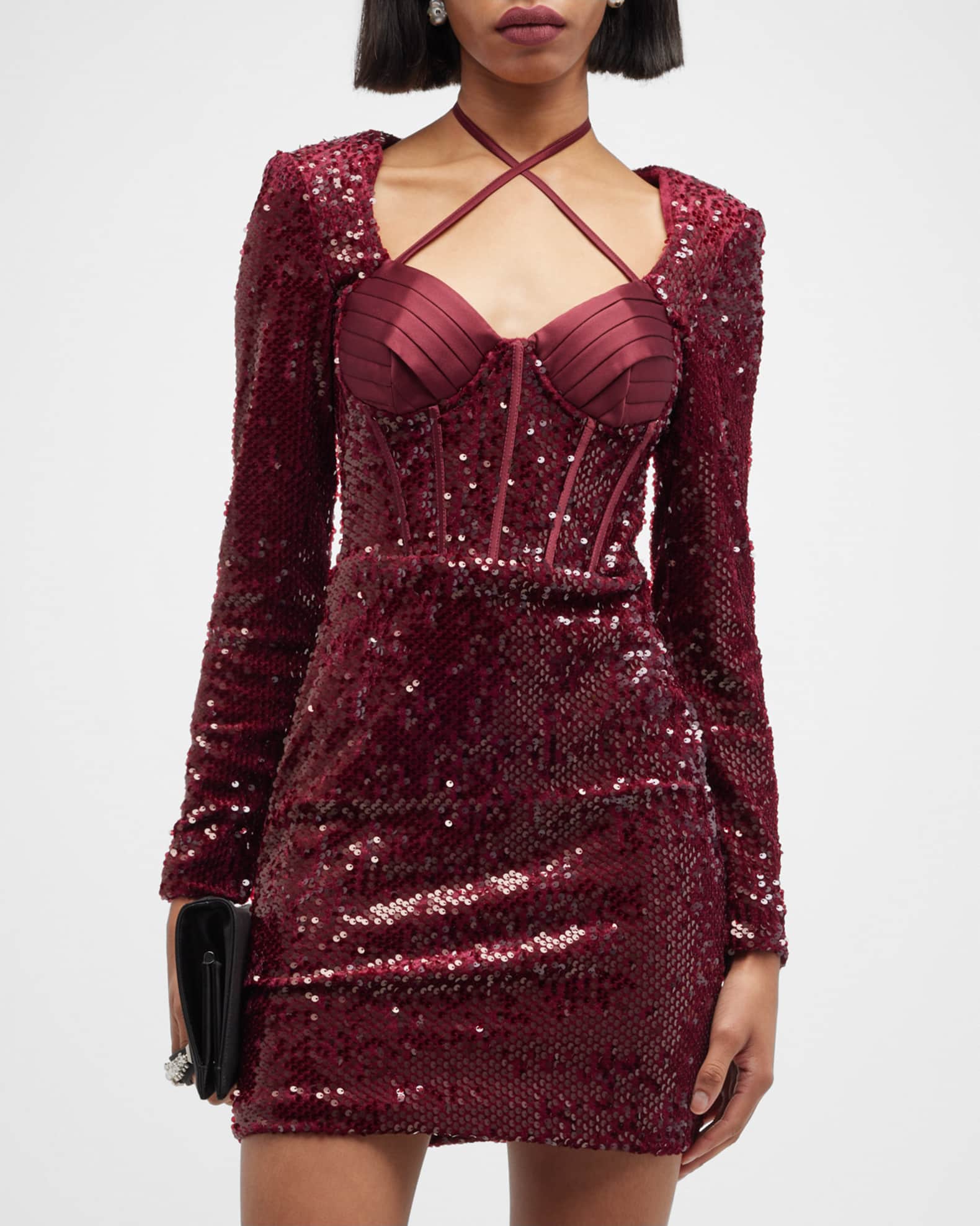Lavish Alice Pleated Sequin Sweetheart Mini Dress | Neiman Marcus