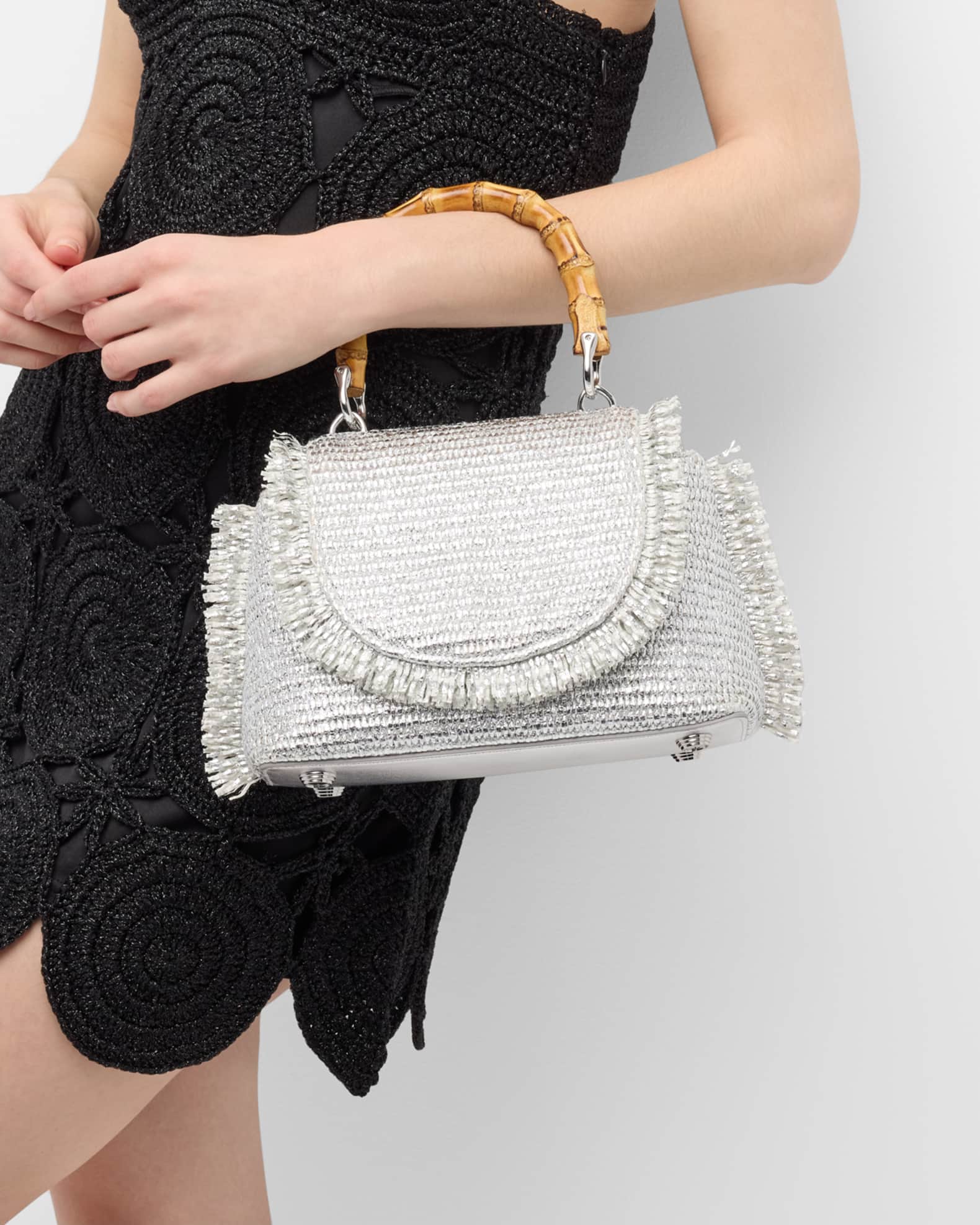 Cult Gaia Ozzy Mini Fringe Metallic Top-Handle Bag | Neiman Marcus