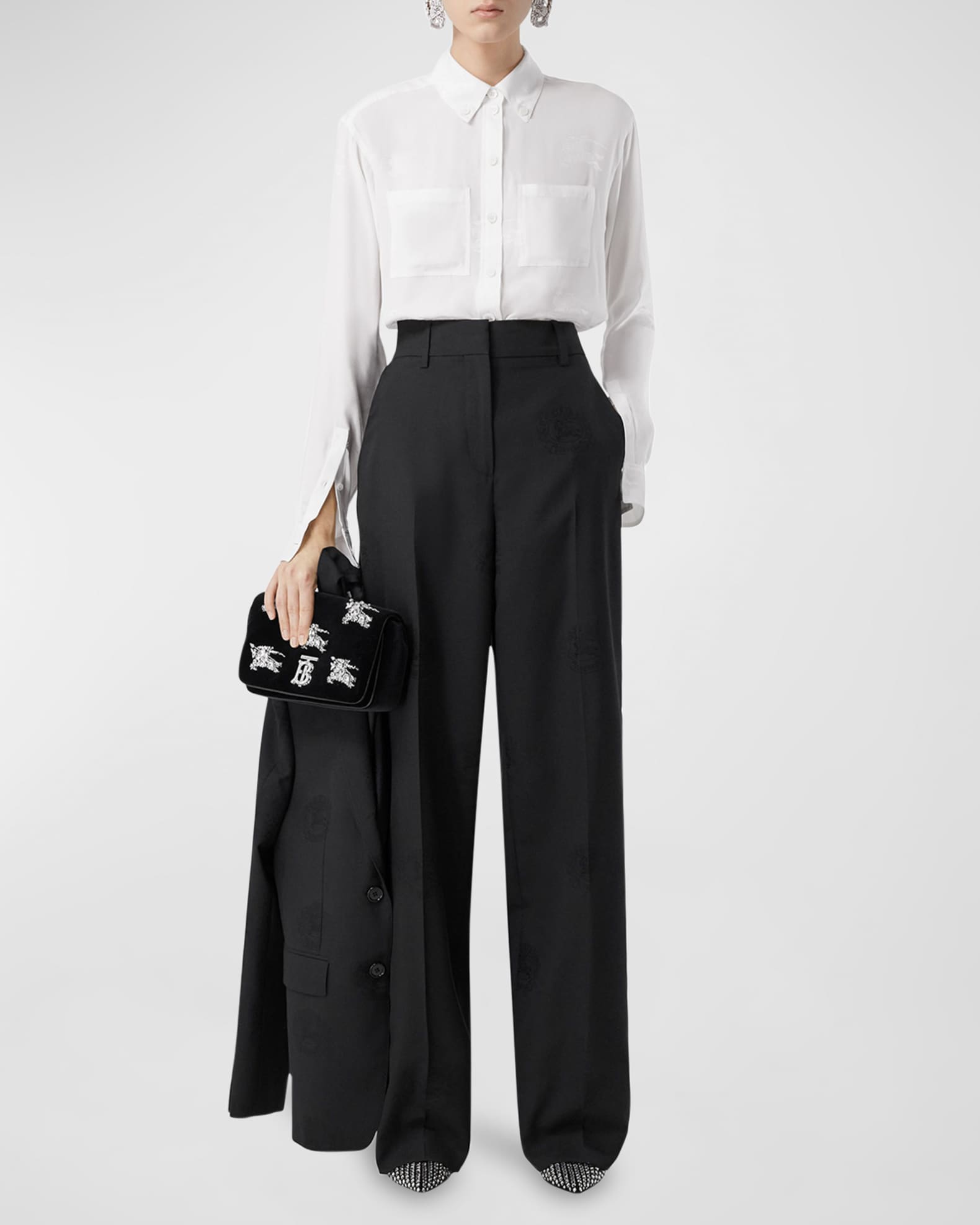 Burberry Ivanna EKD Intarsia Silk Collared Shirt | Neiman Marcus