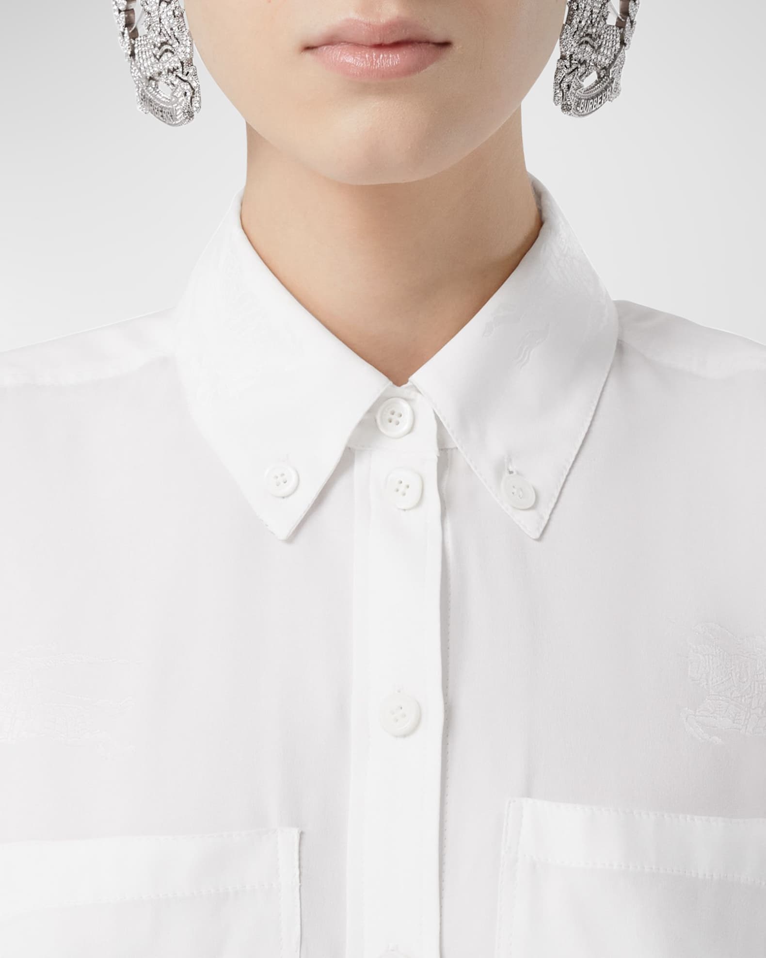 Burberry Ivanna EKD Intarsia Silk Collared Shirt | Neiman Marcus