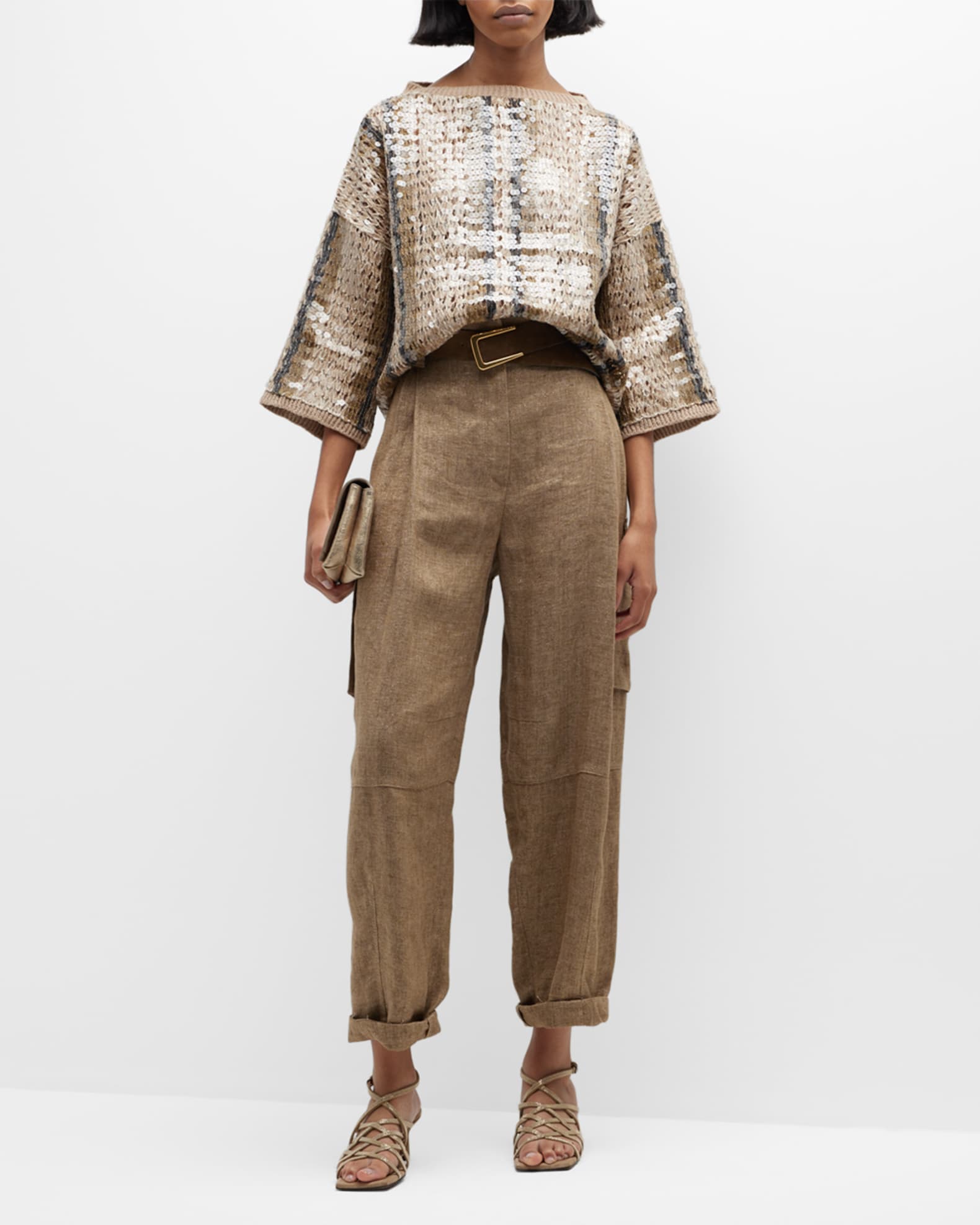 Brunello Cucinelli Striped Opera Paillette Knit Sweater | Neiman Marcus
