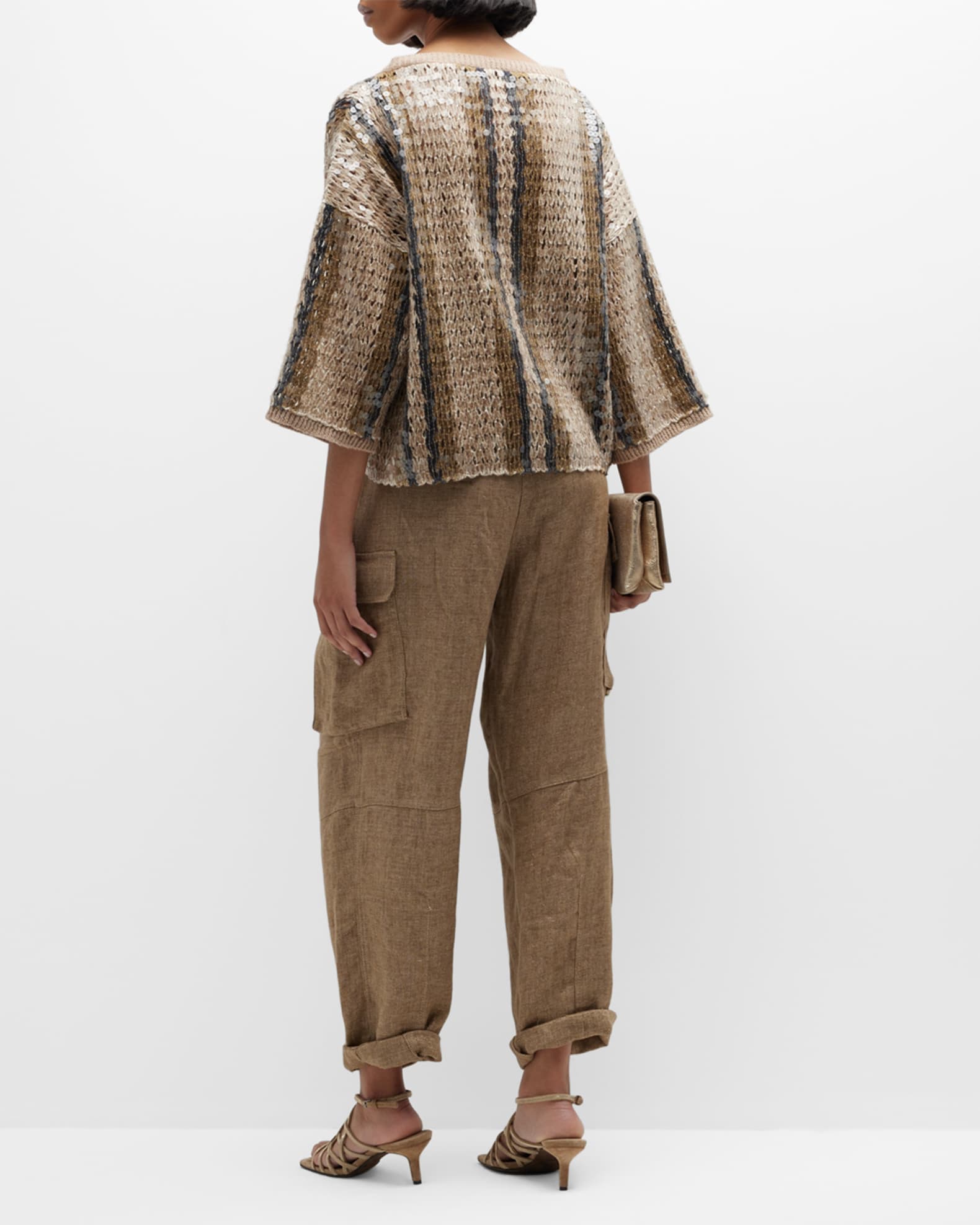 Brunello Cucinelli Striped Opera Paillette Knit Sweater | Neiman Marcus