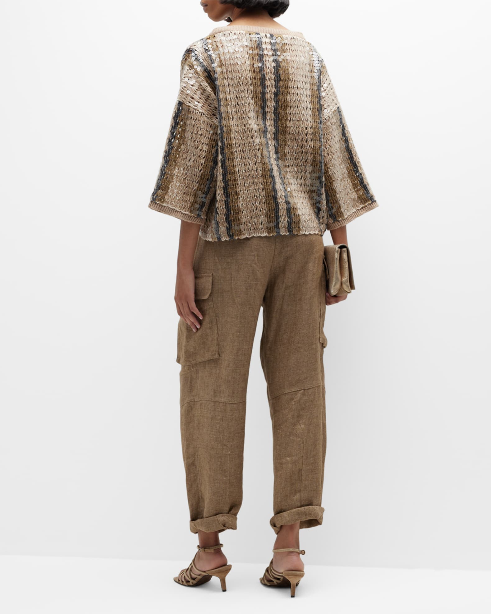 Brunello Cucinelli Striped Opera Paillette Knit Sweater | Neiman Marcus