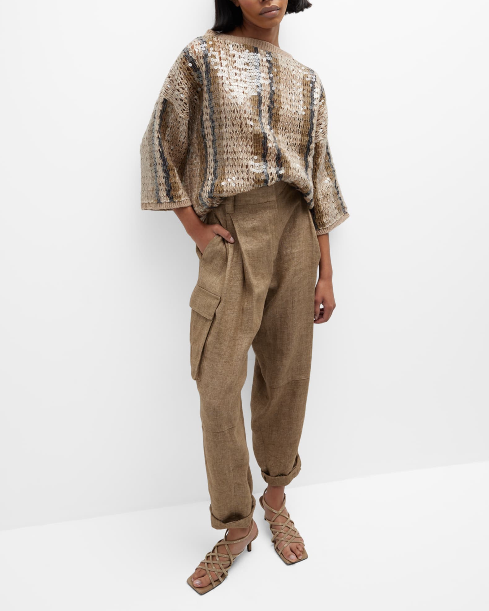 Brunello Cucinelli Striped Opera Paillette Knit Sweater | Neiman Marcus