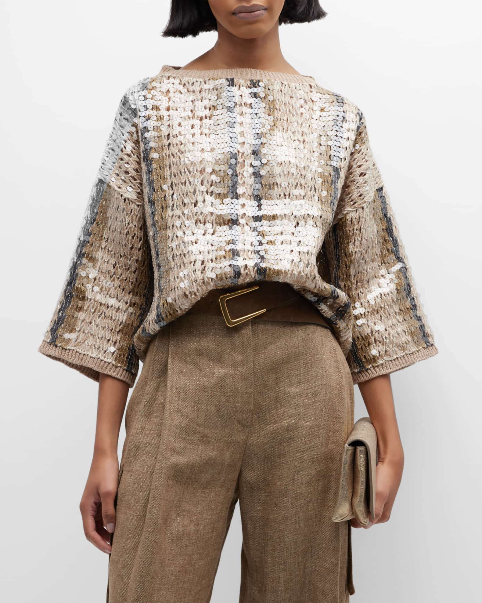 Brunello Cucinelli Striped Opera Paillette Knit Sweater | Neiman Marcus