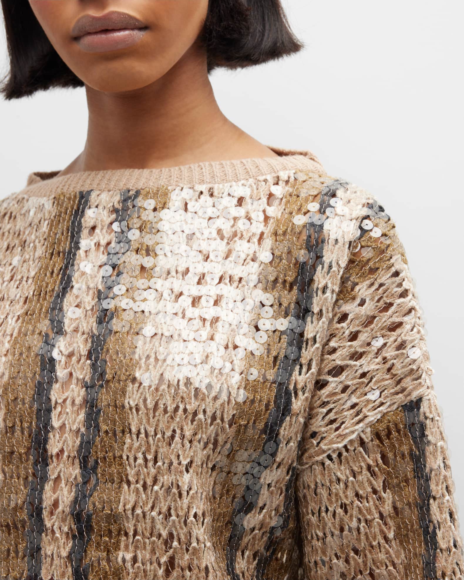 Brunello Cucinelli Striped Opera Paillette Knit Sweater | Neiman Marcus