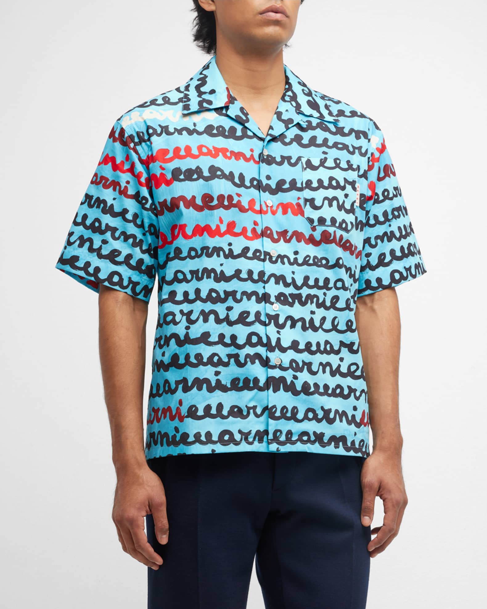 Marni Men's Allover-Logo Camp Shirt | Neiman Marcus
