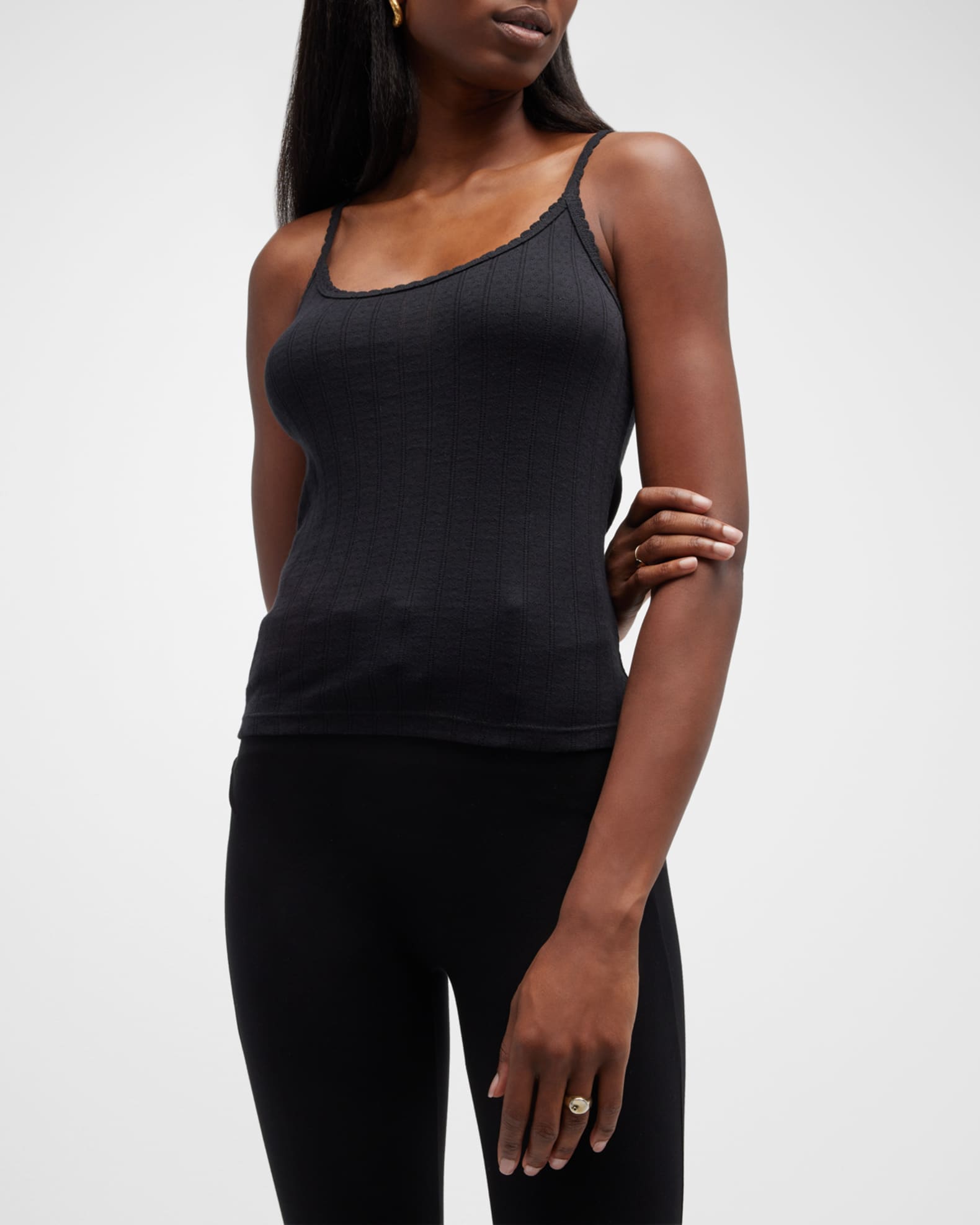 LESET Cotton Pointelle Scalloped Tank Top | Neiman Marcus