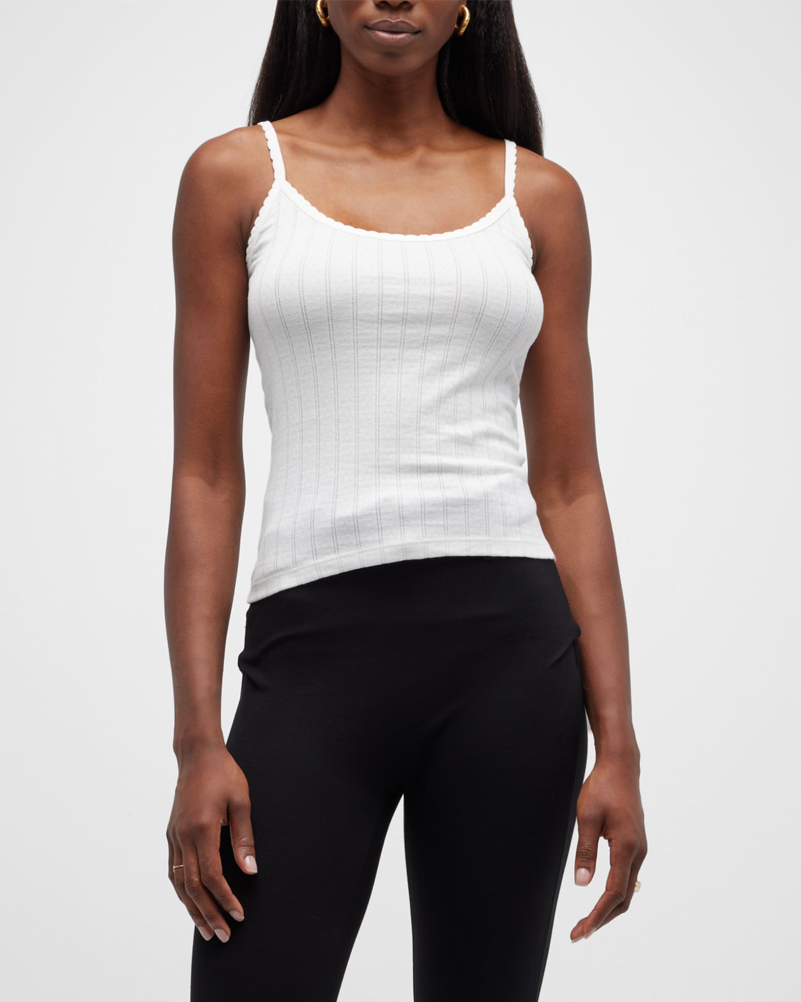 LESET Cotton Pointelle Scalloped Tank Top | Neiman Marcus