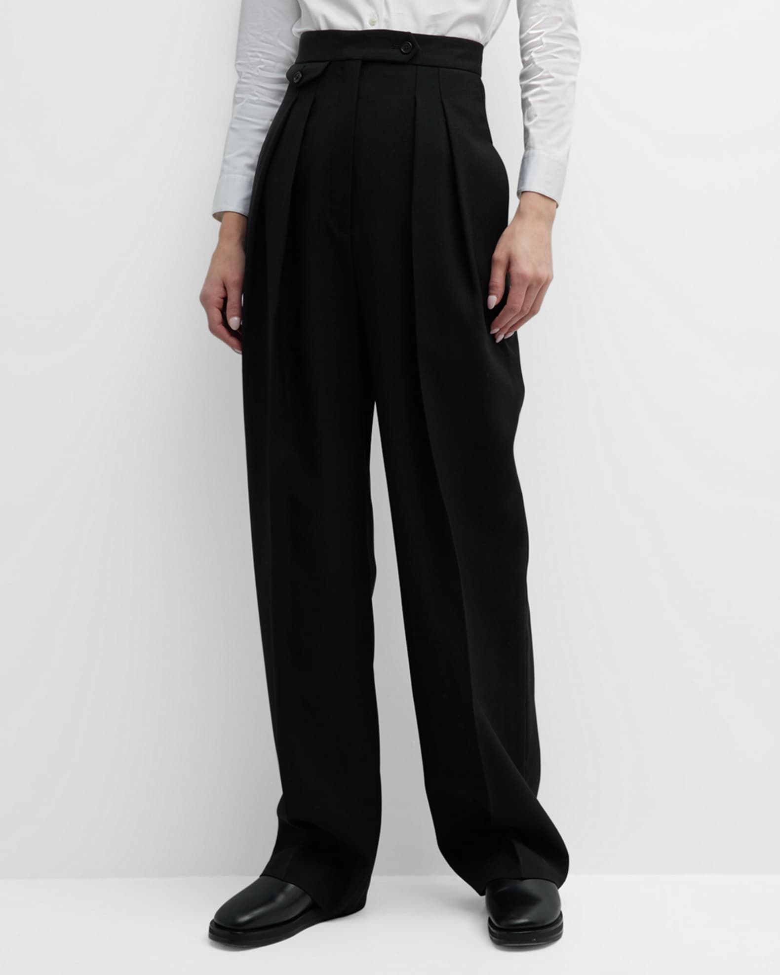 THE ROW Marcellita Pleated Straight-Leg Pants | Neiman Marcus