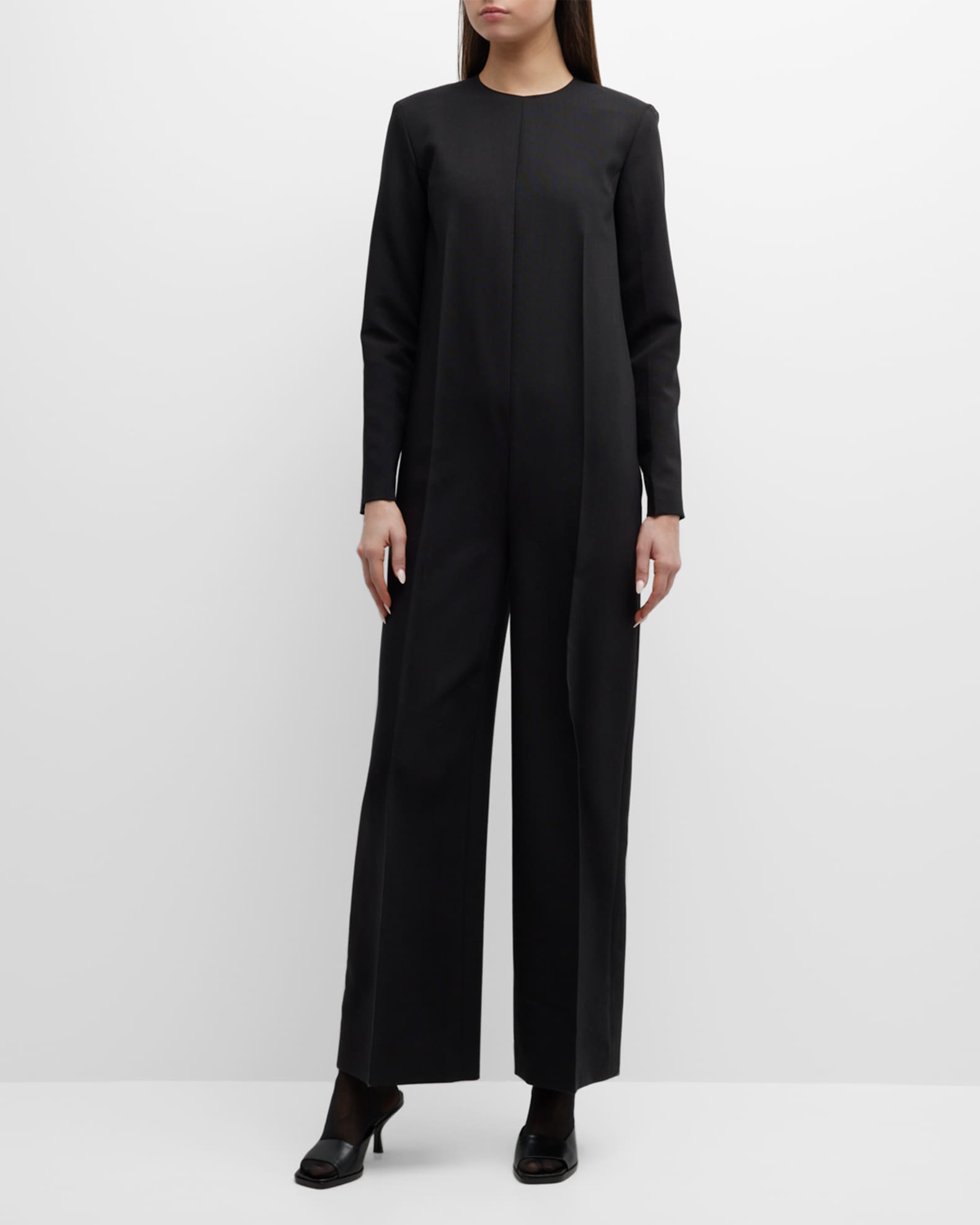 THE ROW Dorothea Strong-Shoulder Long-Sleeve Straight-Leg Jumpsuit ...