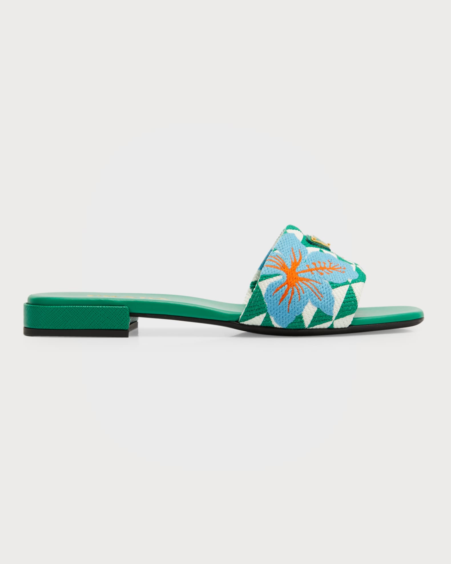 Prada Triangolo Ibiscus Flat Slide Sandals | Neiman Marcus