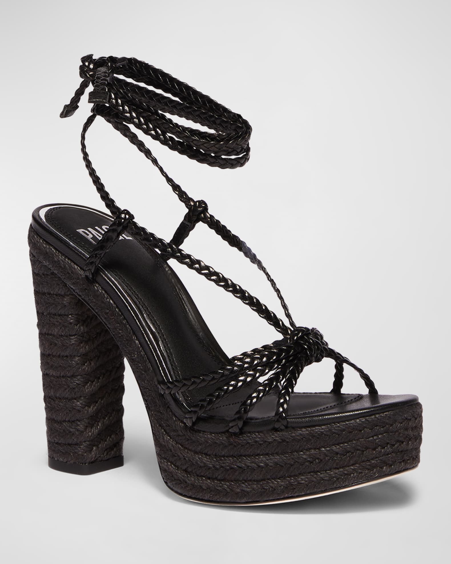 PAIGE Braided Ankle-Wrap Platform Espadrilles | Neiman Marcus