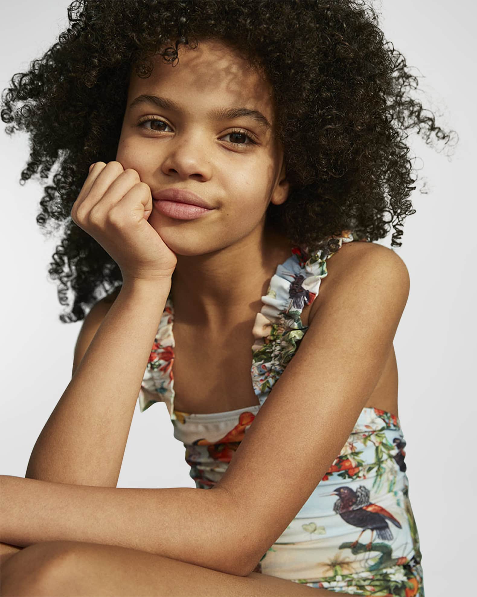 Molo Girl's Nitika Floral-Print Ruffle Swimsuit, Size 8-14 | Neiman Marcus