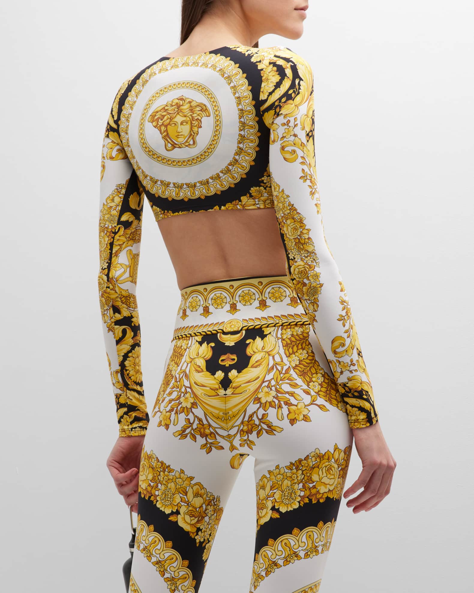 Versace Barocco Long-Sleeve Crop Top | Neiman Marcus