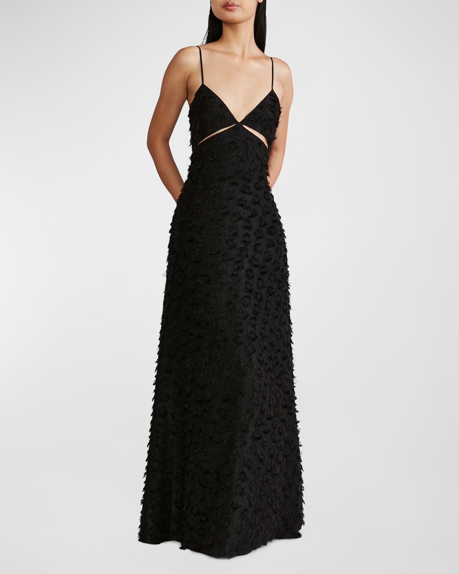 Zac Posen Cutout Deep V-Neck Fringe Gown | Neiman Marcus