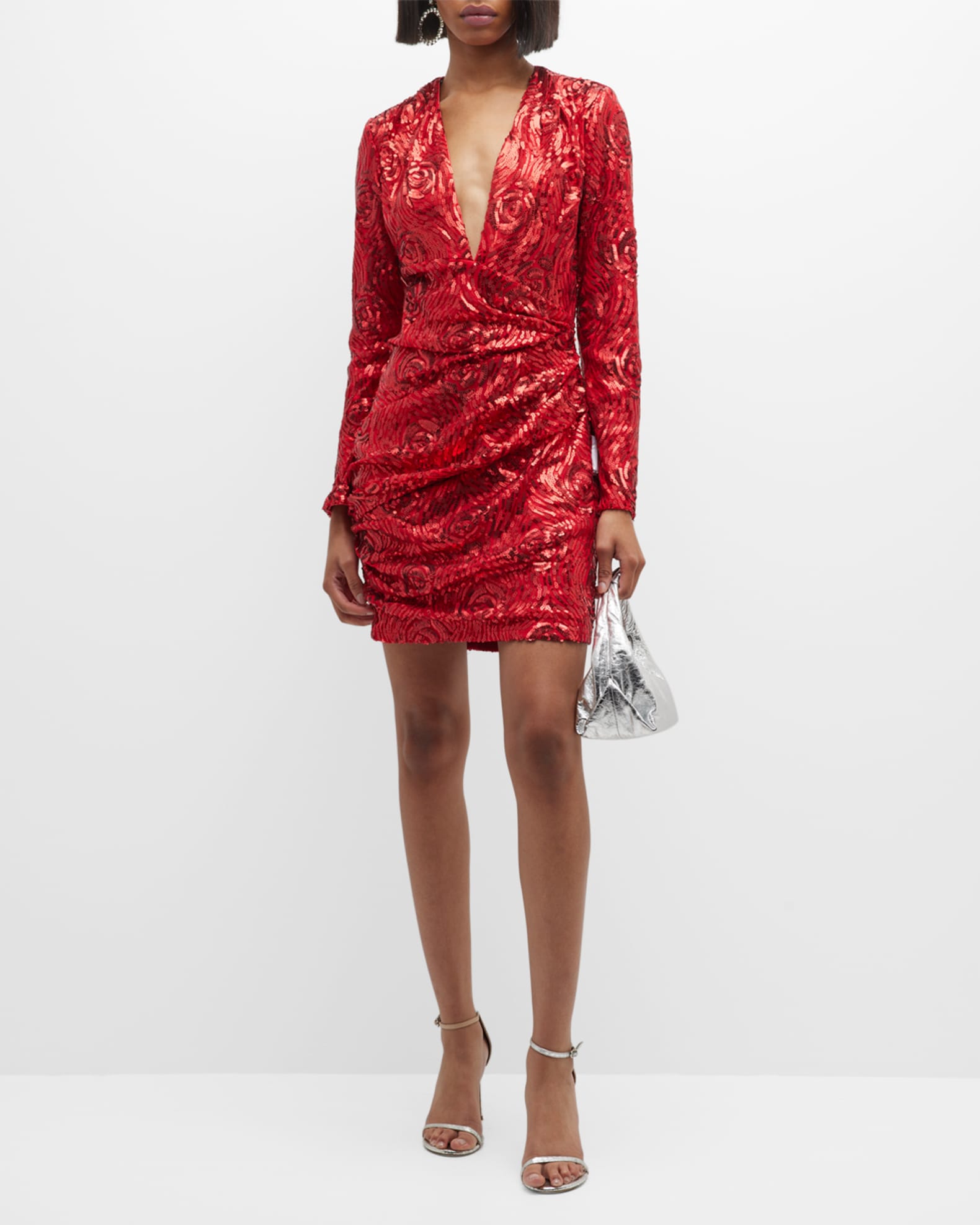 SHO Long-Sleeve Sequin Floral Mini Dress | Neiman Marcus