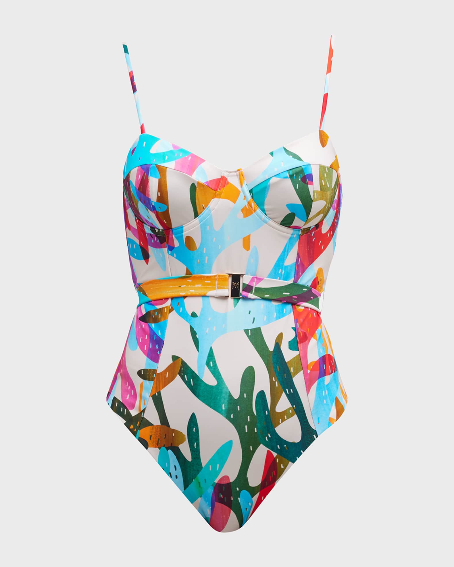 Milly Under The Sea Belted Underwire One-Piece Swimsuit | Neiman Marcus