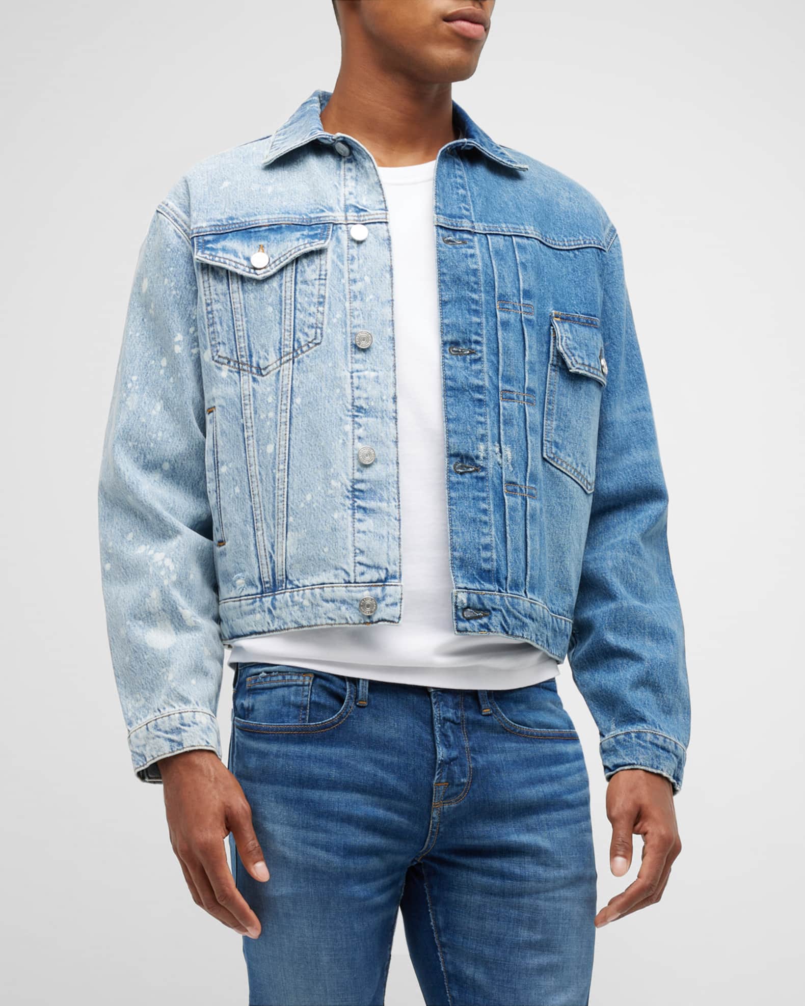 FRAME Men's Colorblock Denim Trucker Jacket | Neiman Marcus