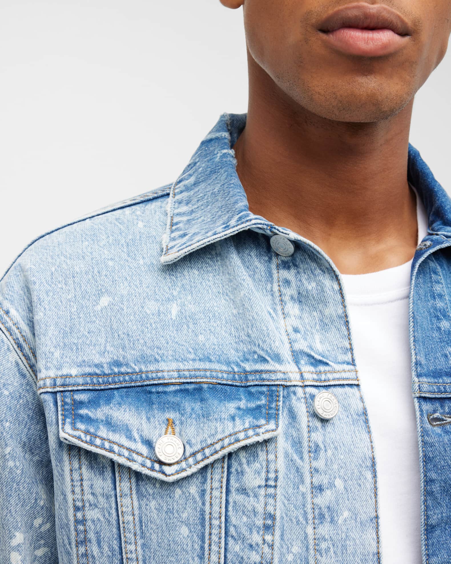 FRAME Men's Colorblock Denim Trucker Jacket | Neiman Marcus