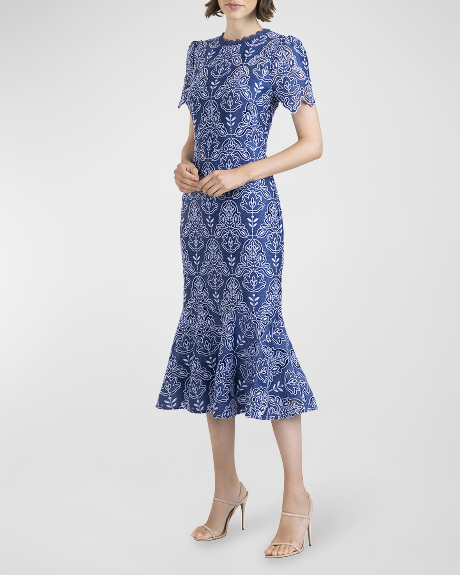 Shoshanna Darcy Two-Tone Lace Mermaid Midi Dress | Neiman Marcus