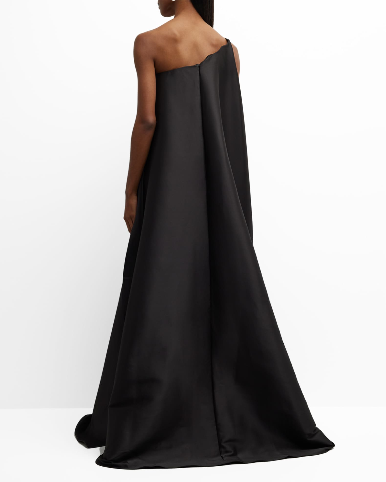 Jovani One-Shoulder Pleated A-Line Cape Gown | Neiman Marcus