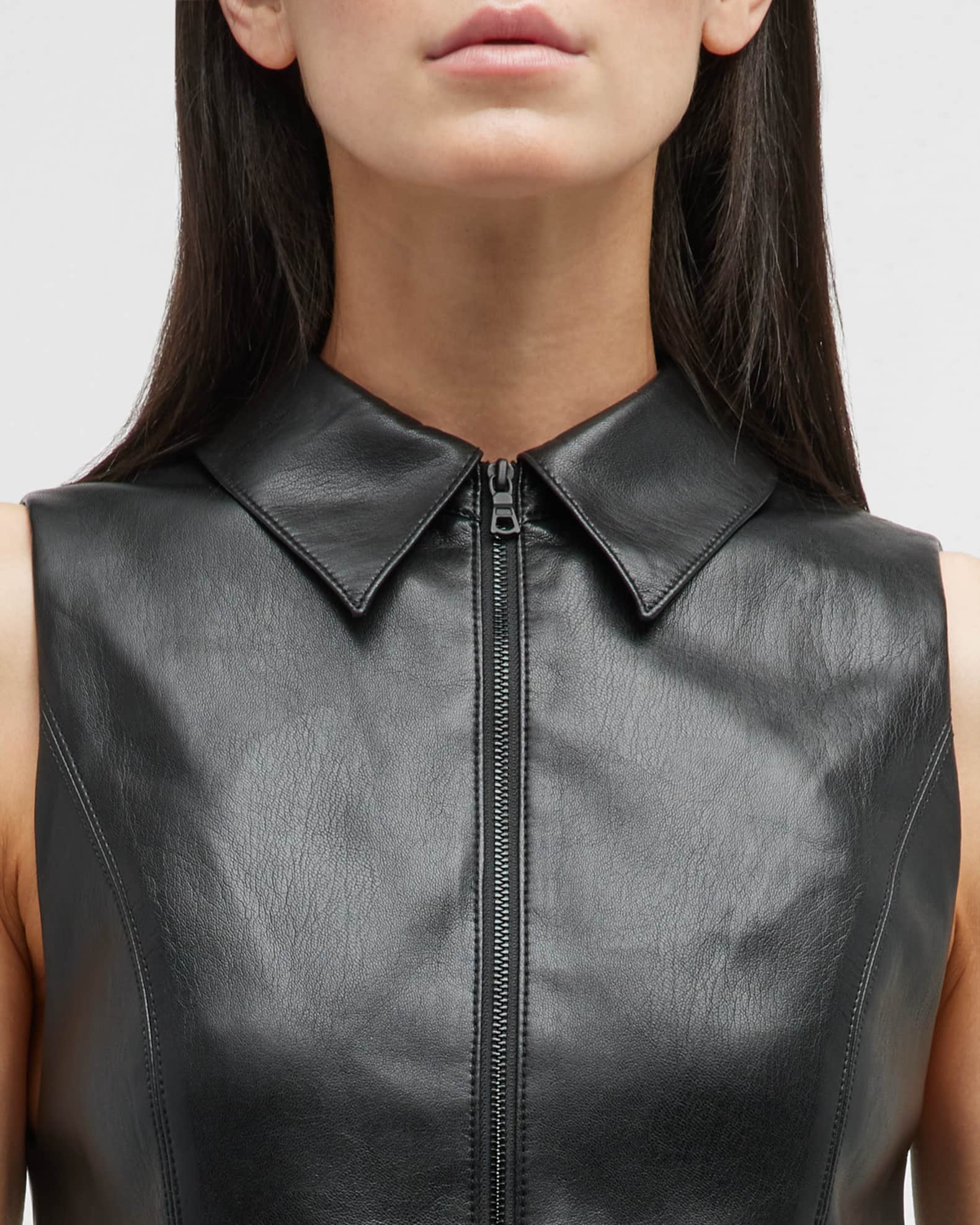 ALICE + OLIVIA Ellis Front-Zip Vegan Leather Mini Dress | Neiman Marcus