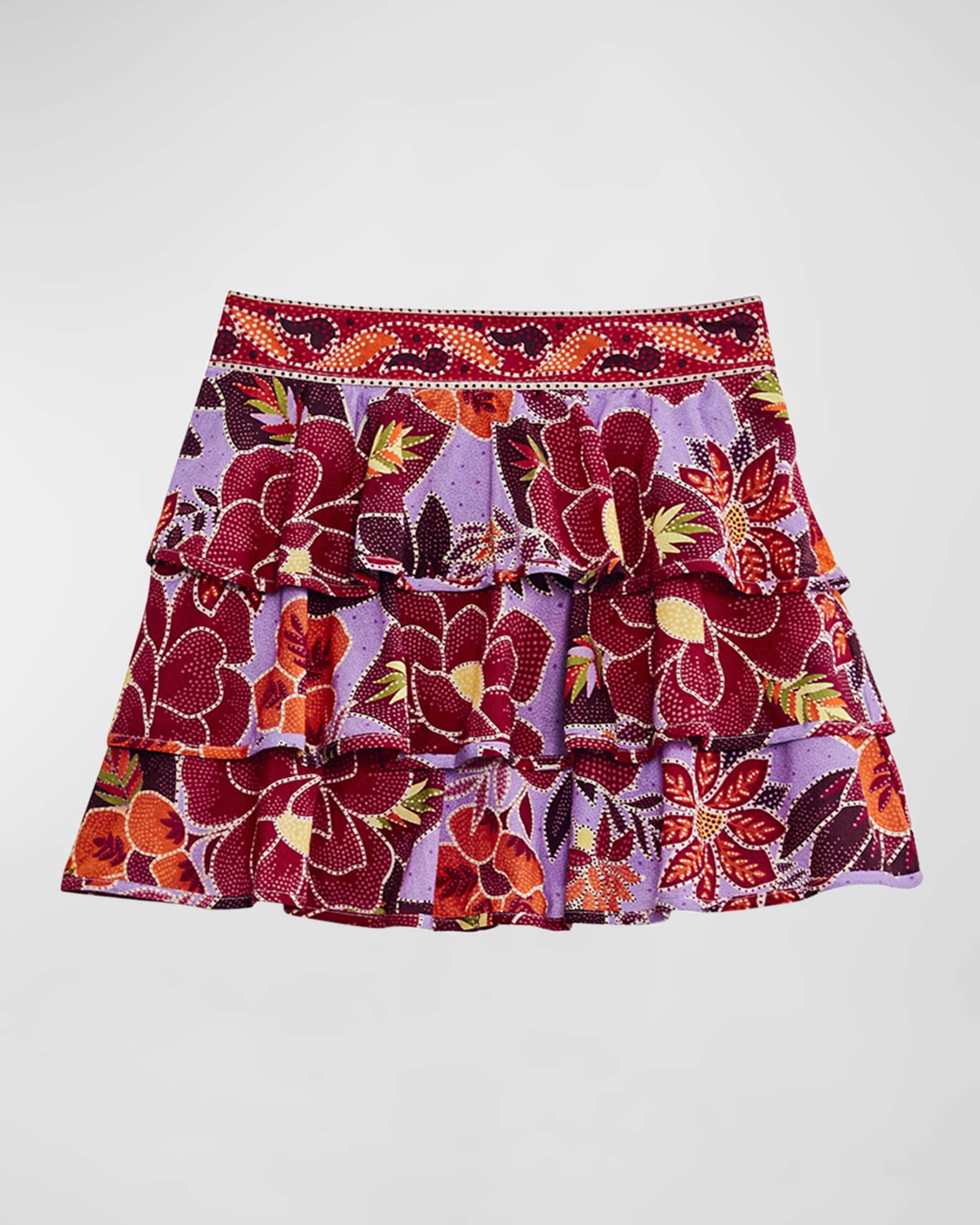 Farm Rio Sweet Floral Tiered Ruffle Mini Skirt | Neiman Marcus