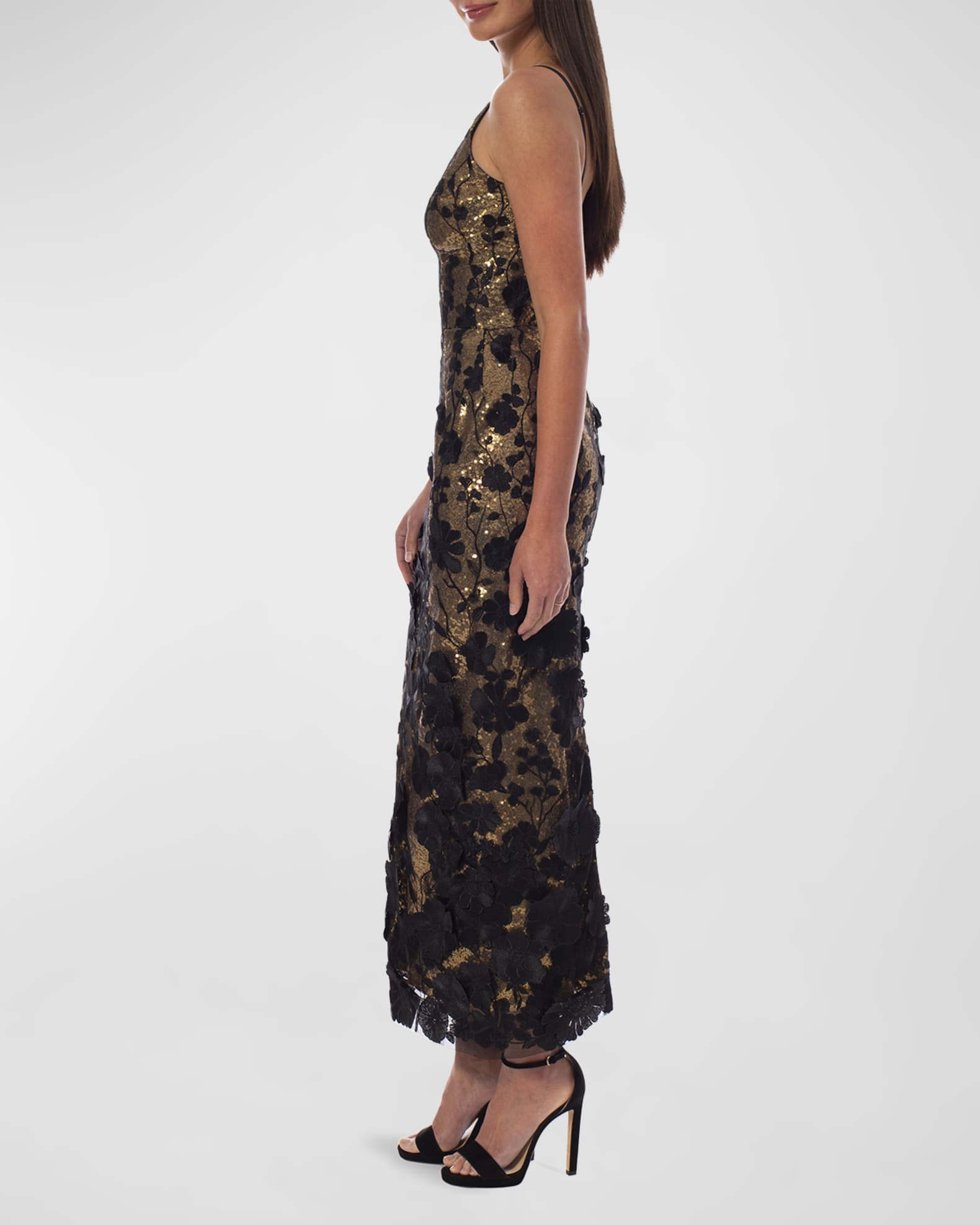 HELSI Norah Sequin Deep V-Neck Applique Gown | Neiman Marcus