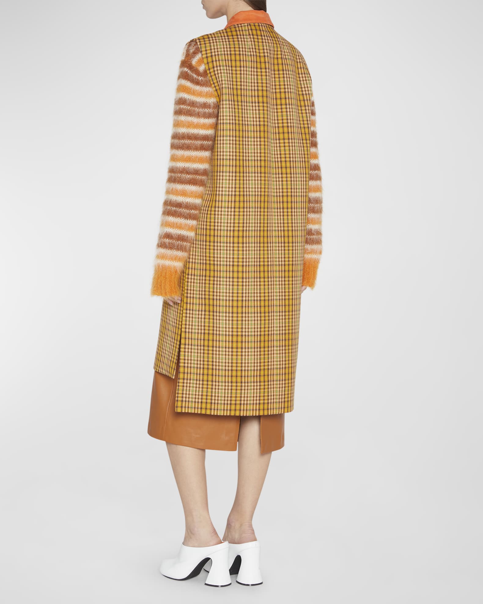 Marni Suede-Collar Check Long Waistcoat Vest | Neiman Marcus