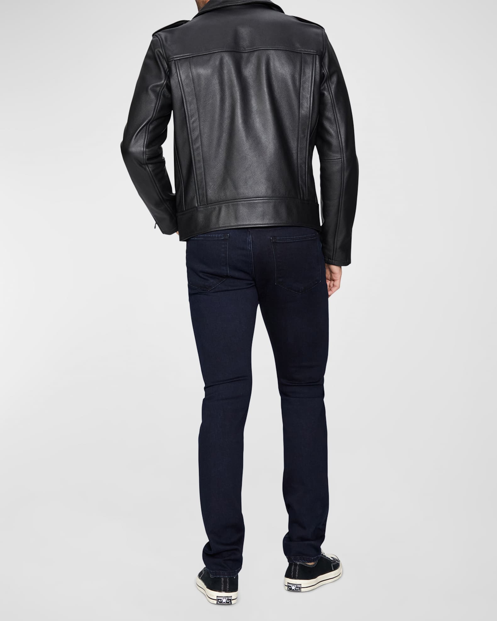 PAIGE Men's Newsom Pebbled Leather Moto Jacket | Neiman Marcus