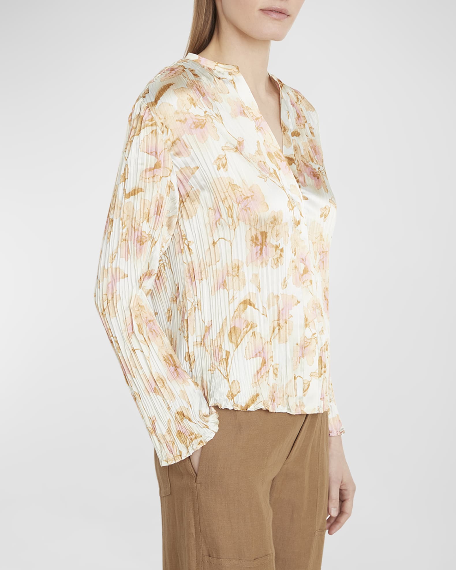 Vince Flora Long-Sleeve Crushed Satin Blouse | Neiman Marcus