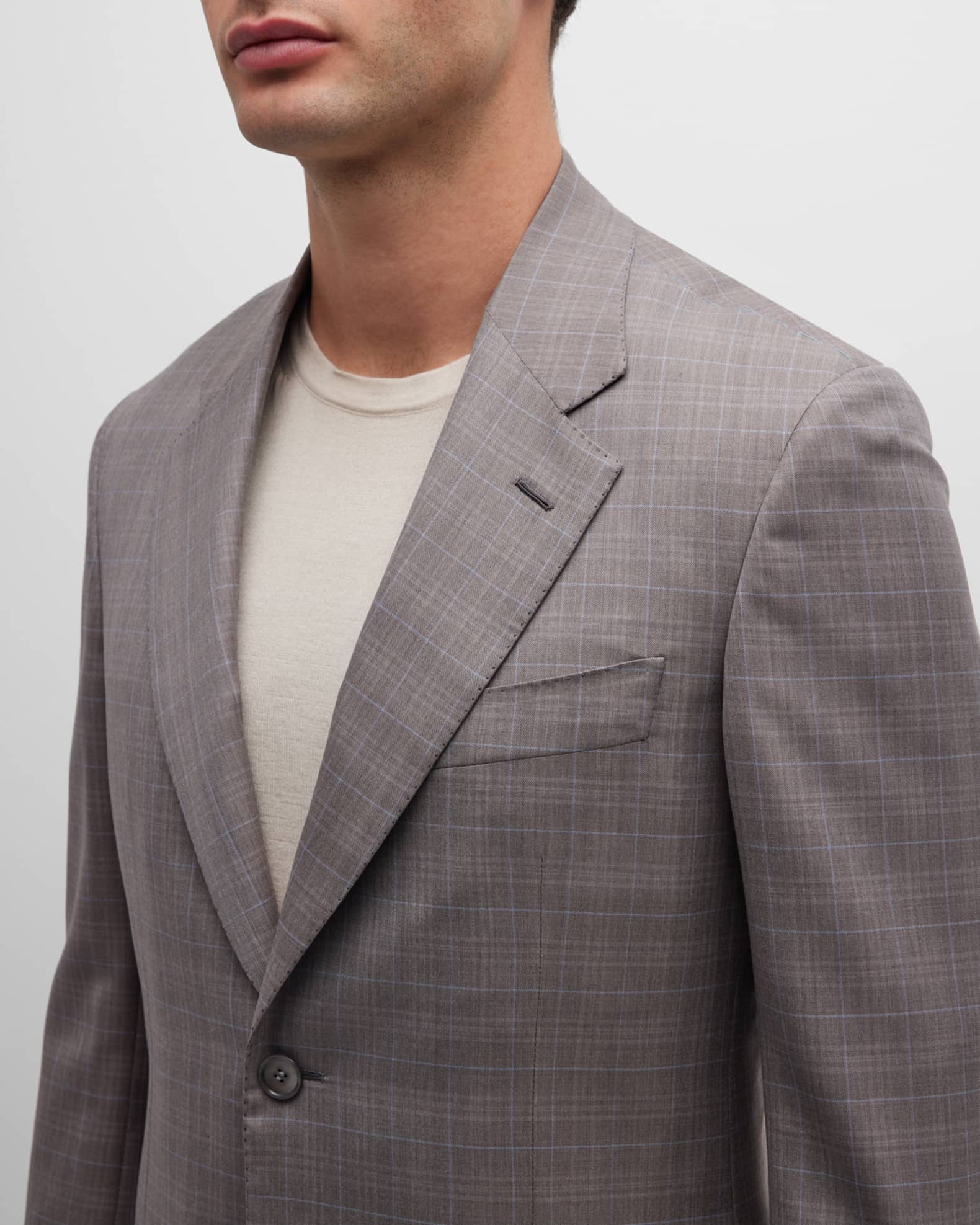 Stefano Ricci Beige Plaid Two-Piece Wool Suit | Neiman Marcus