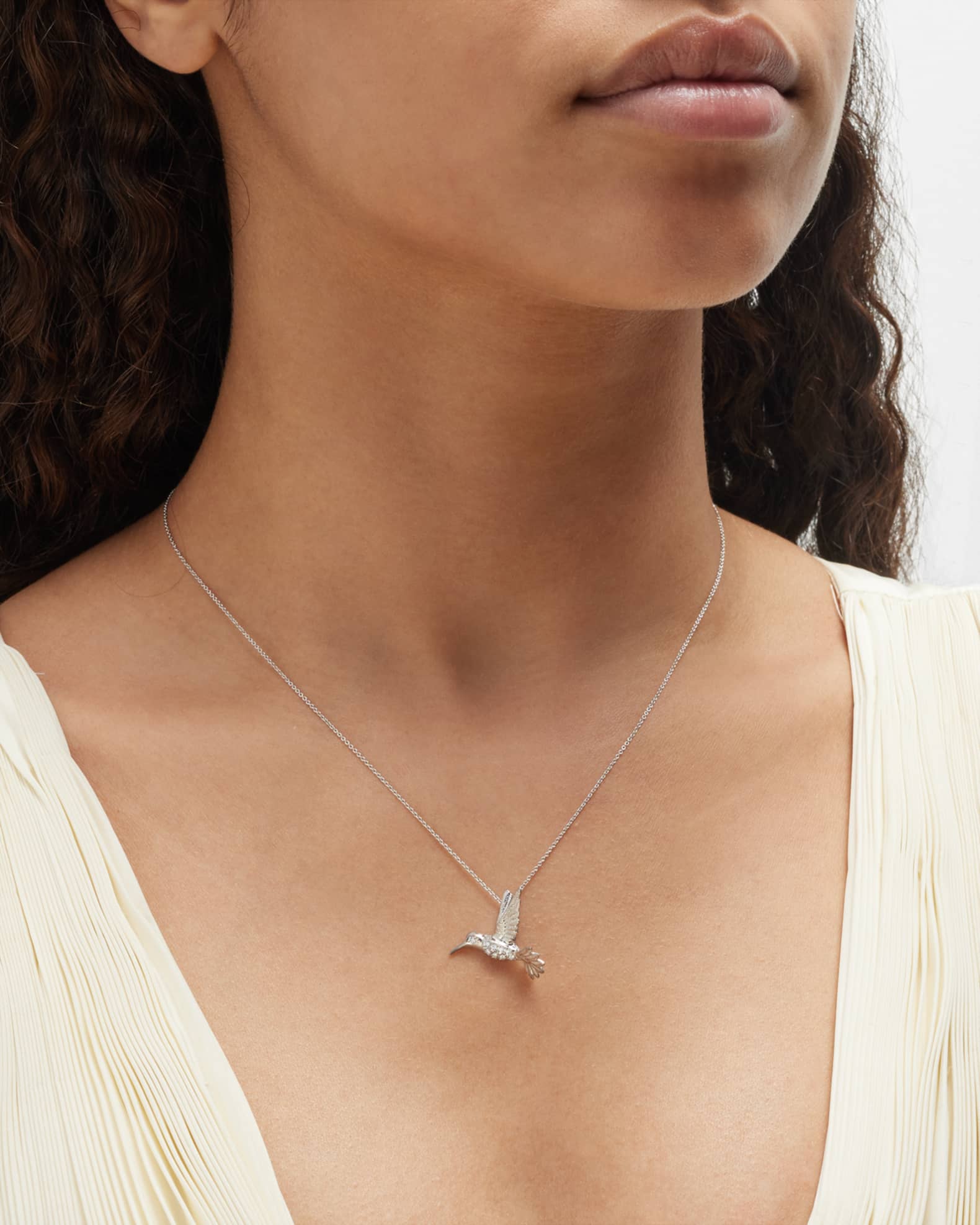 Roberto Coin 18K White Gold Diamond Hummingbird Necklace | Neiman Marcus