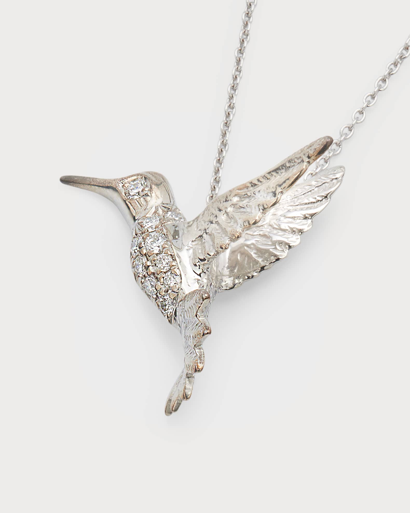Roberto Coin 18K White Gold Diamond Hummingbird Necklace | Neiman Marcus