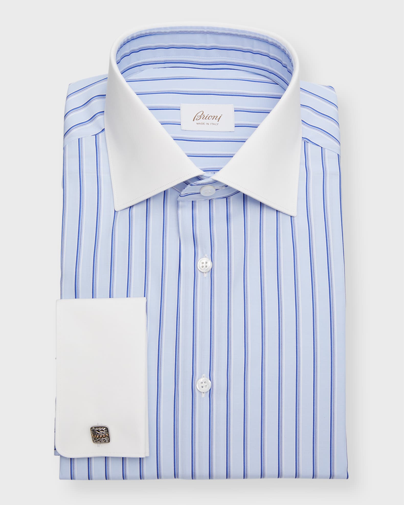 Brioni Men's French Cuff Stripe Dress Shirt | Neiman Marcus