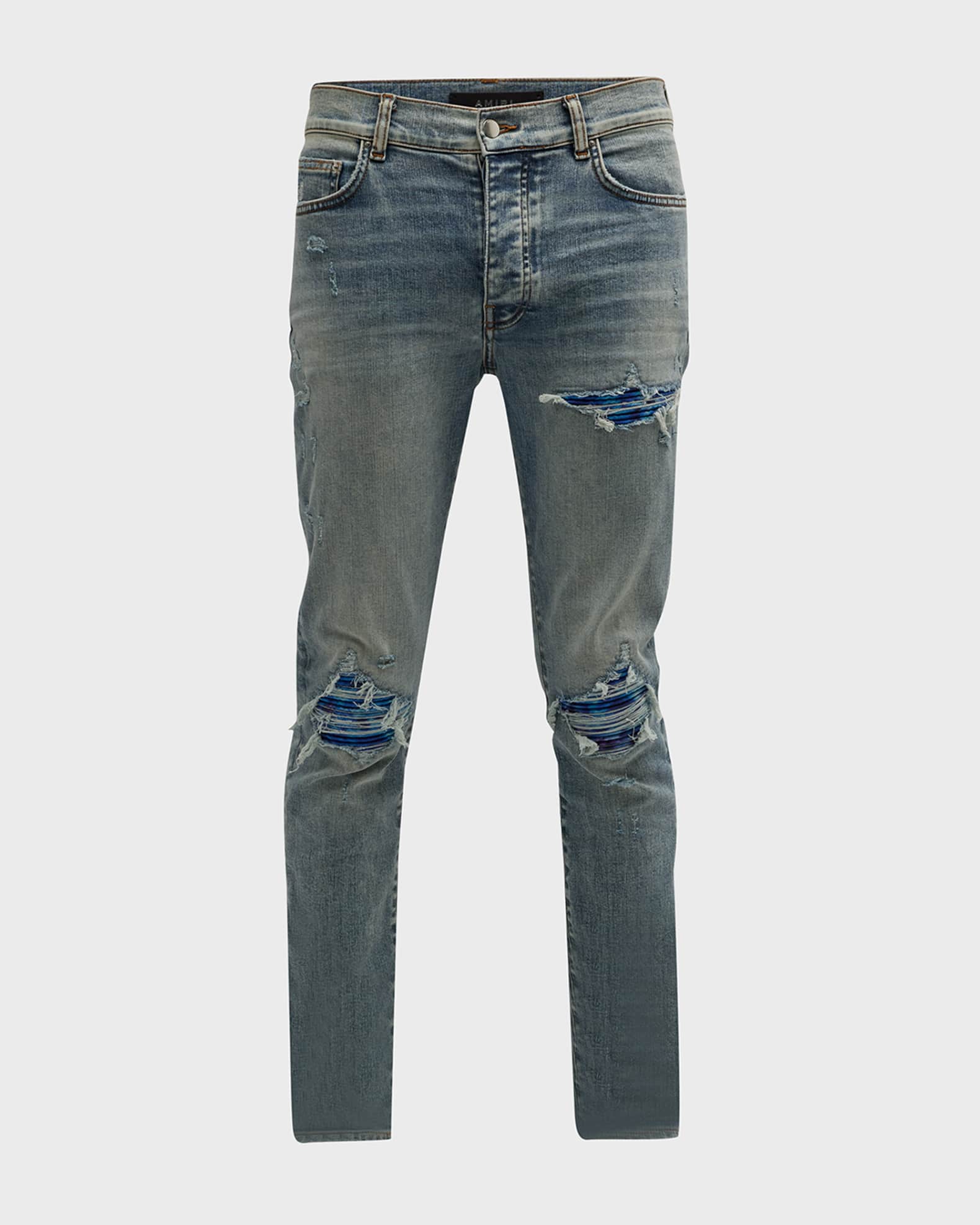 Amiri Men's Destroyed Tie-Dye Patch Skinny Jeans | Neiman Marcus