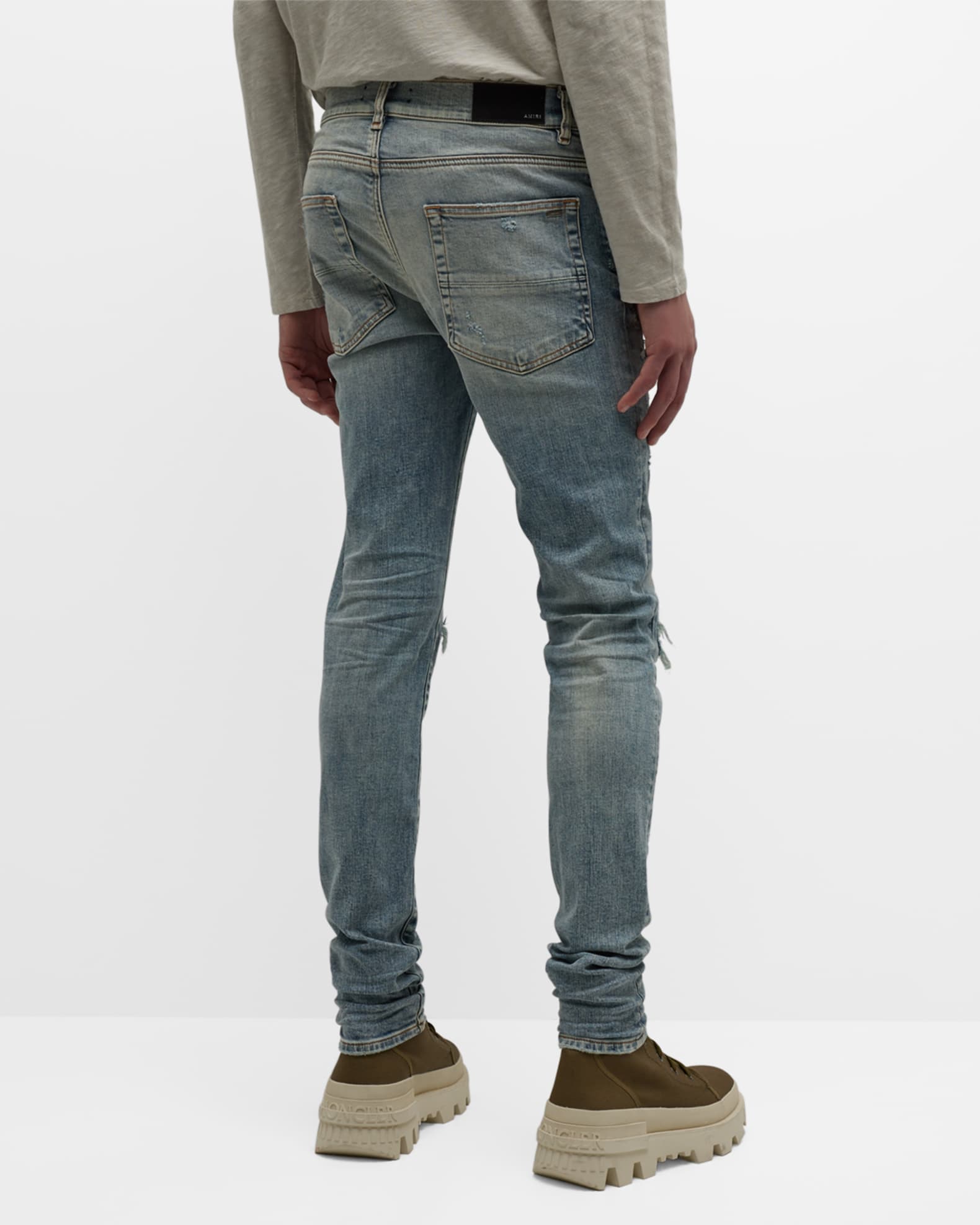 Amiri Men's Destroyed Tie-Dye Patch Skinny Jeans | Neiman Marcus