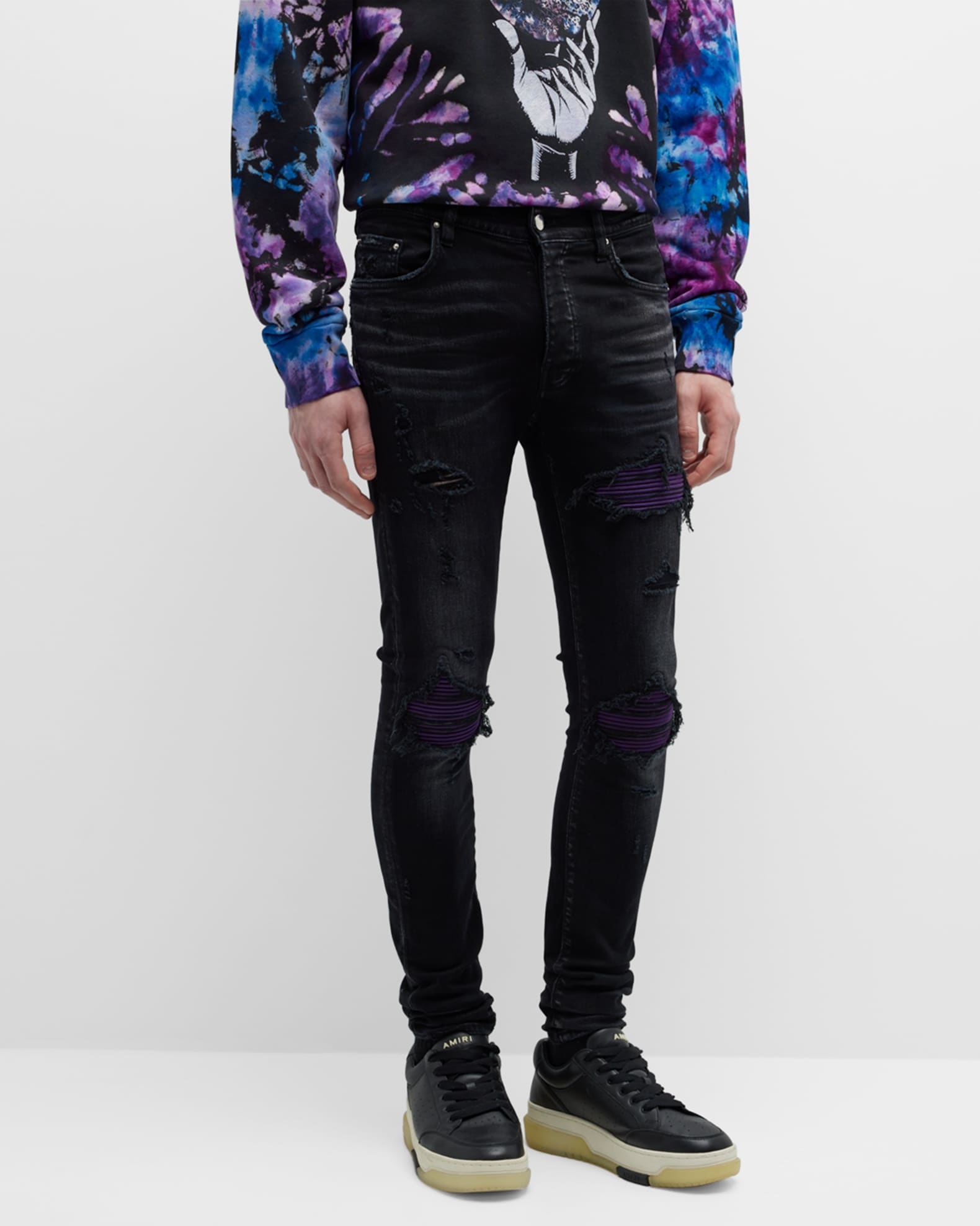 Amiri Men's MX1 Ultra Suede Patch Skinny Jeans | Neiman Marcus