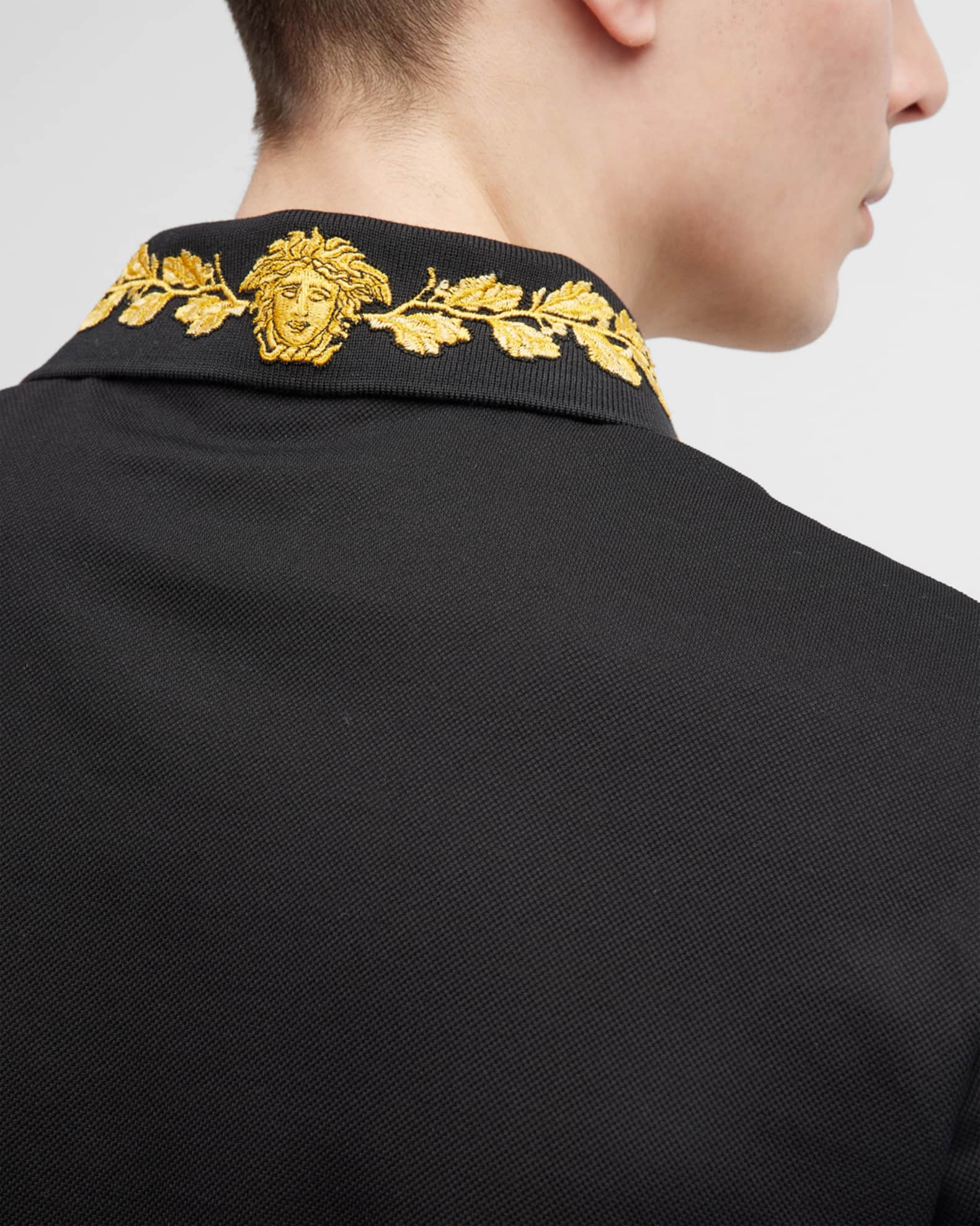 Versace Men's Barocco Embroidered-Collar Polo Shirt | Neiman Marcus