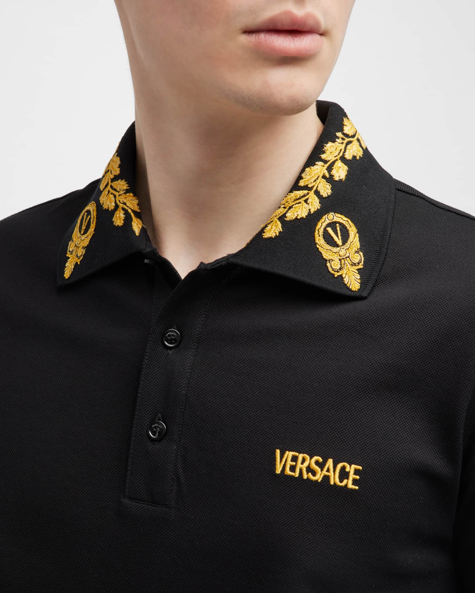 Versace Men's Barocco Embroidered-Collar Polo Shirt | Neiman Marcus