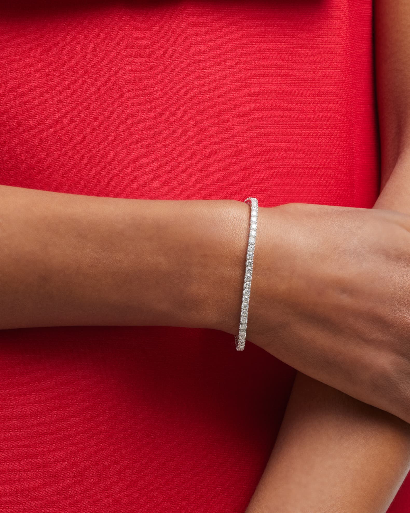 Neiman Marcus Diamonds 18K White Gold Round Diamond Bracelet, 7"L, 5 ...