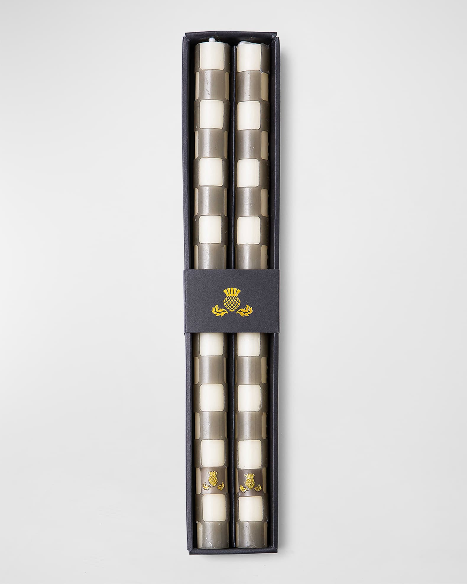 MacKenzie-Childs Check Dinner Candles in Grey, Set of 2 | Neiman Marcus