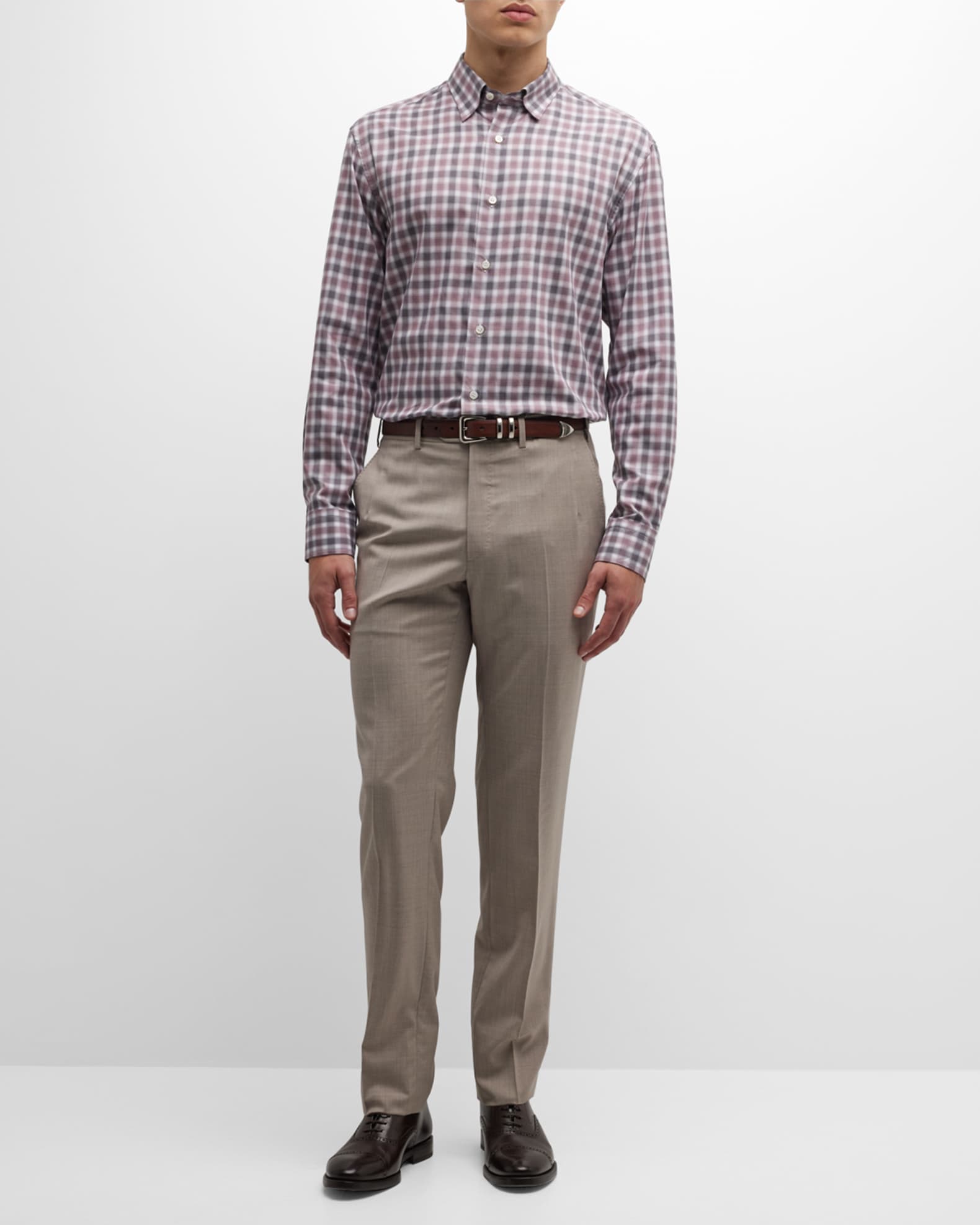Brioni Men's Check-Print Cotton Sport Shirt | Neiman Marcus