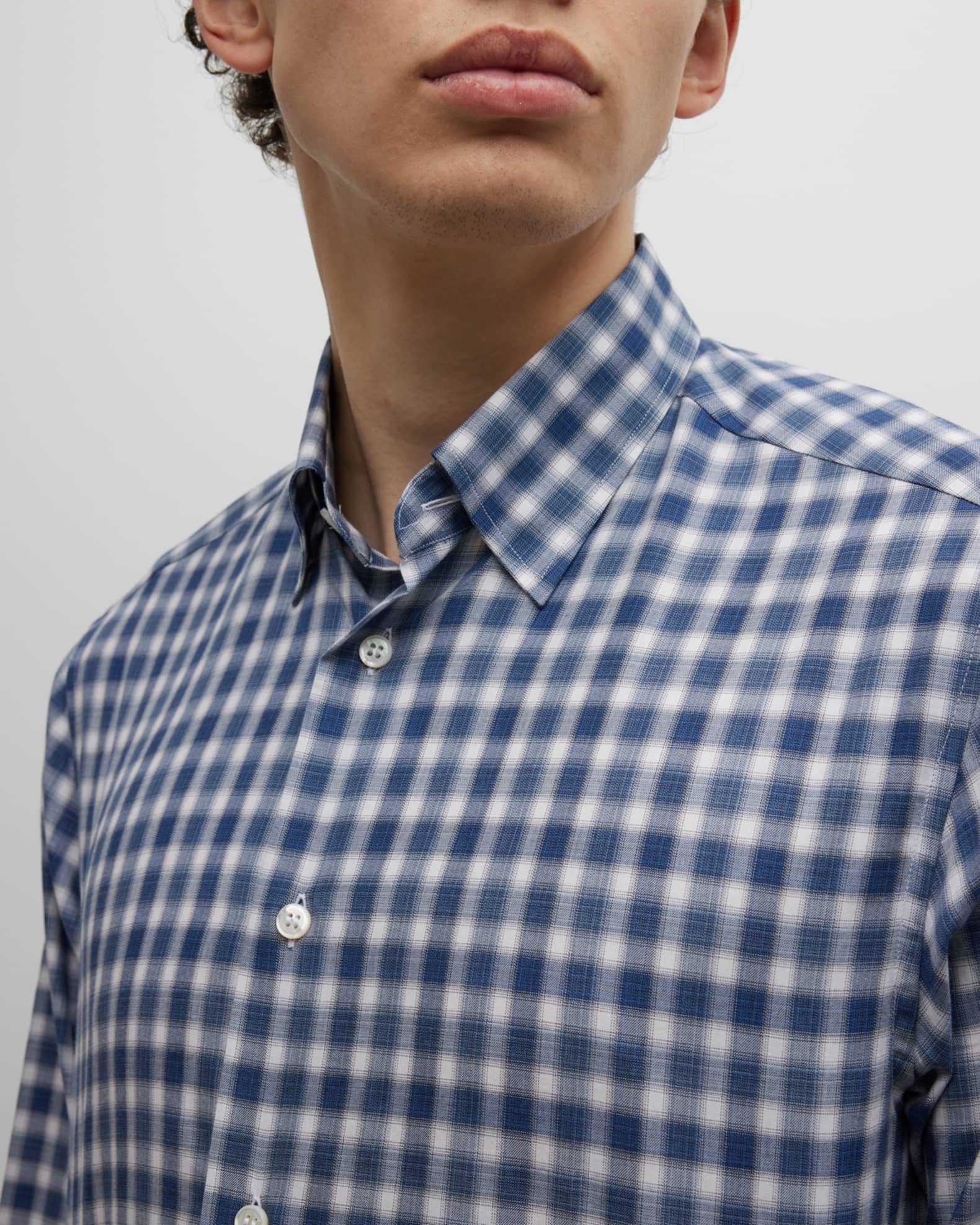 Brioni Men's Check-Print Cotton Sport Shirt | Neiman Marcus