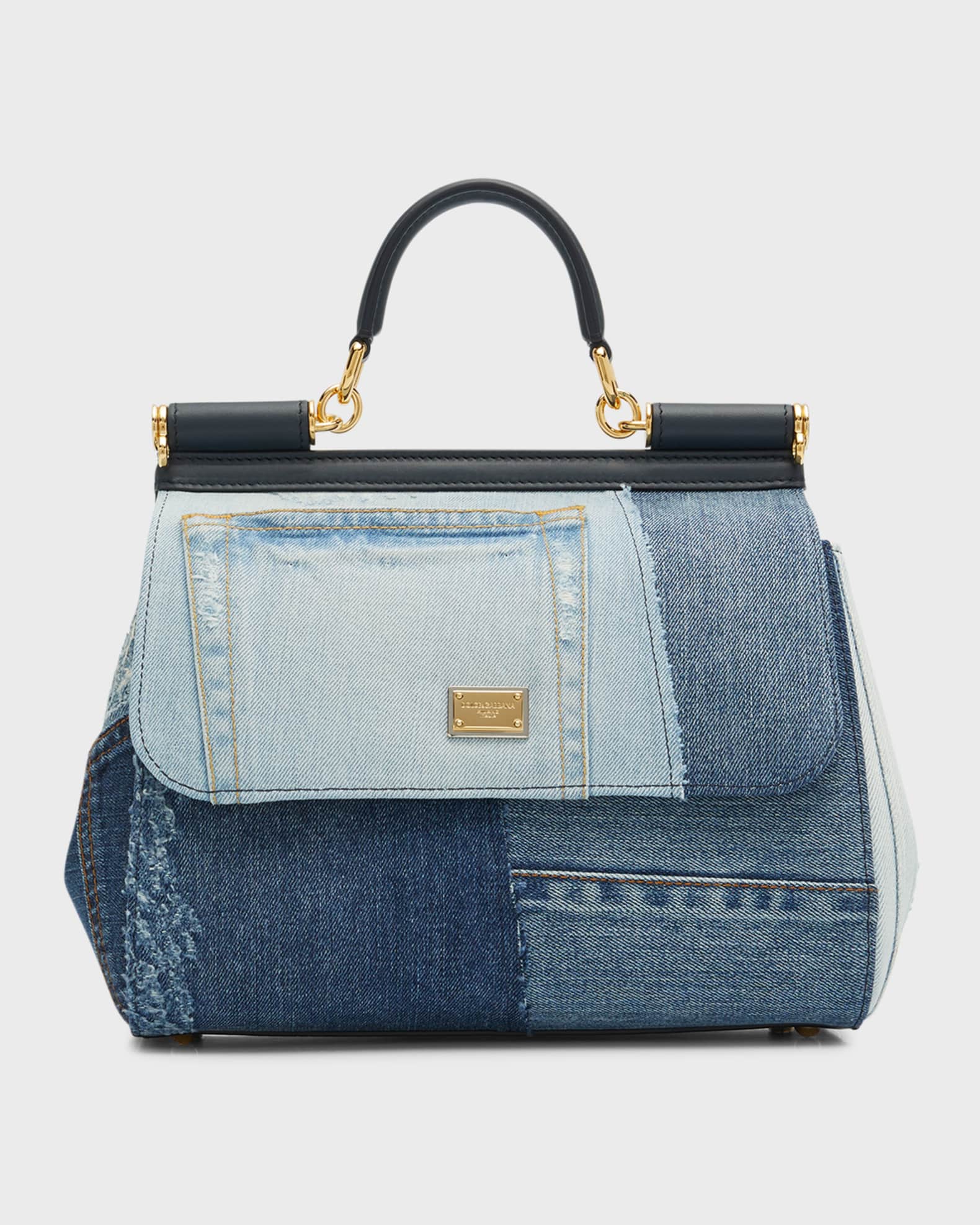 Dolce&Gabbana Sicily Patchwork Denim Top-Handle Bag | Neiman Marcus
