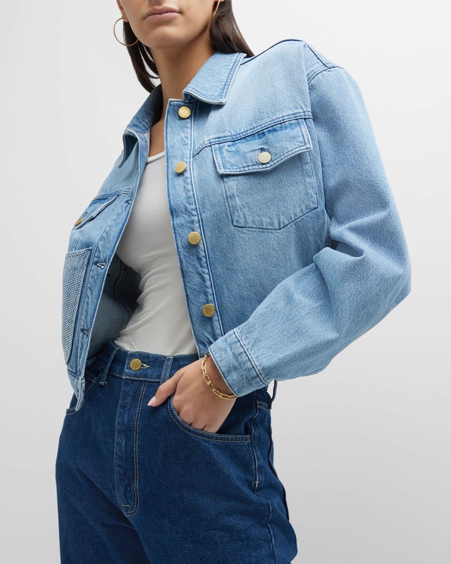Triarchy Ms. Cali Oversized Cropped Denim Cargo Jacket | Neiman Marcus