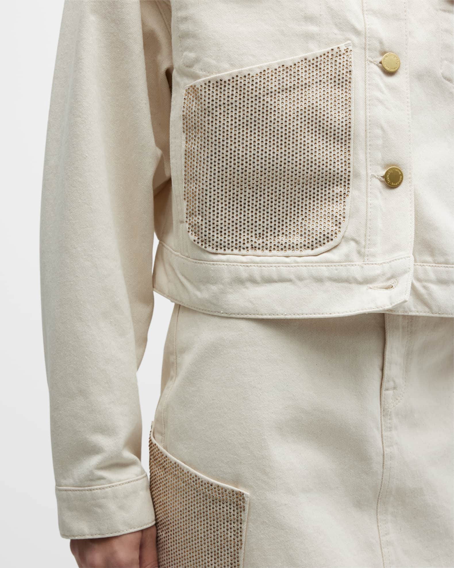 Triarchy Ms. Cali Oversized Cropped Denim Cargo Jacket | Neiman Marcus